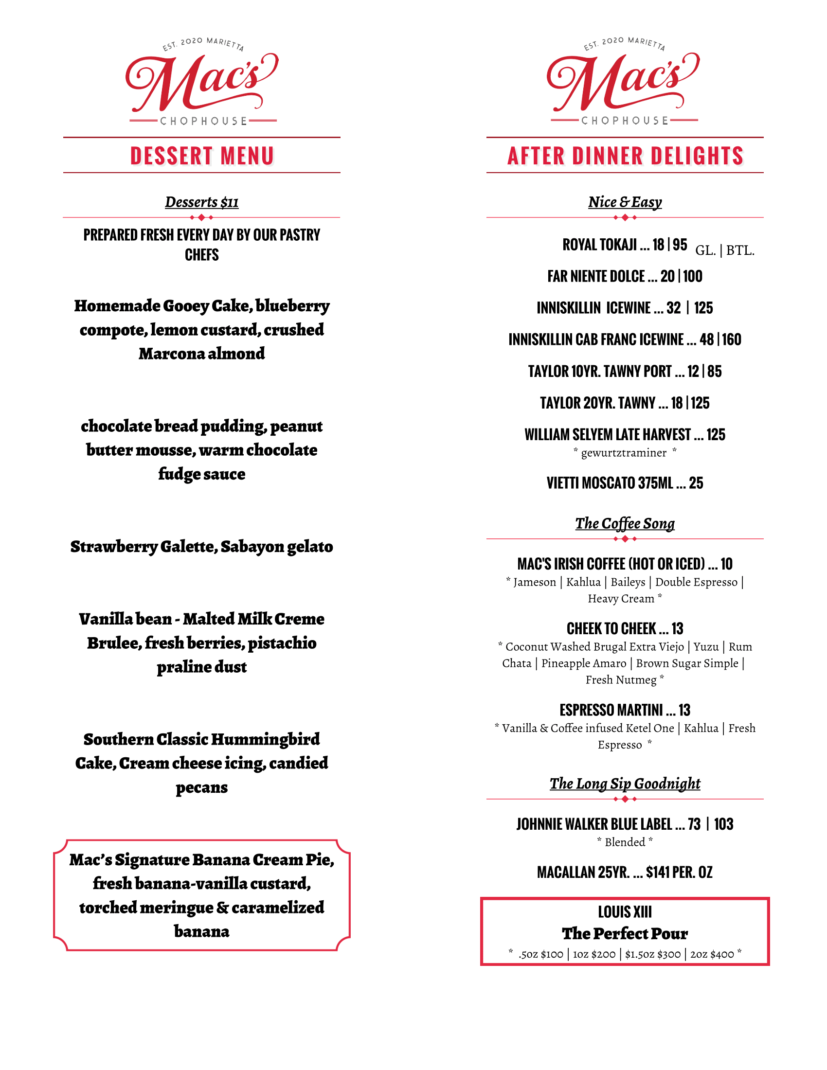 Desserts Marietta Square | Dessert Menu | Mac's Chophouse