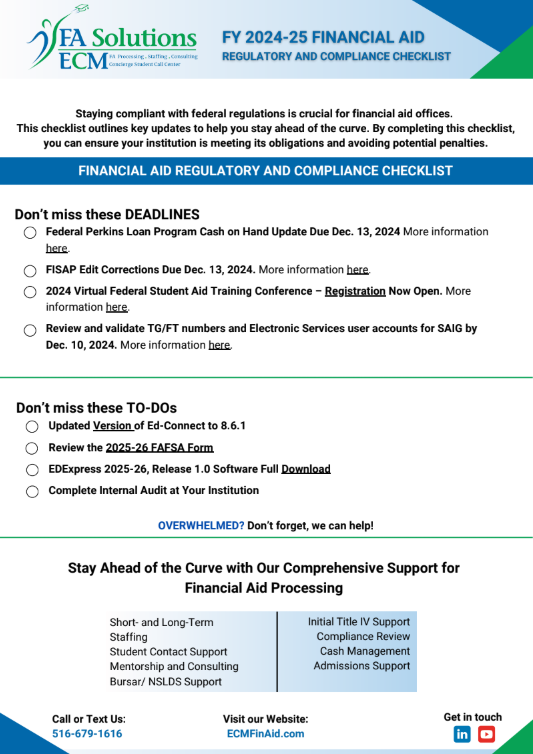 Financial Aid Regulatory and Compliance Checklist | ECM