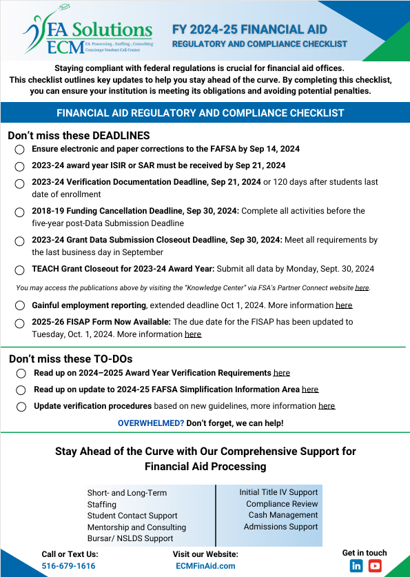 Financial Aid Regulatory and Compliance Checklist | ECM