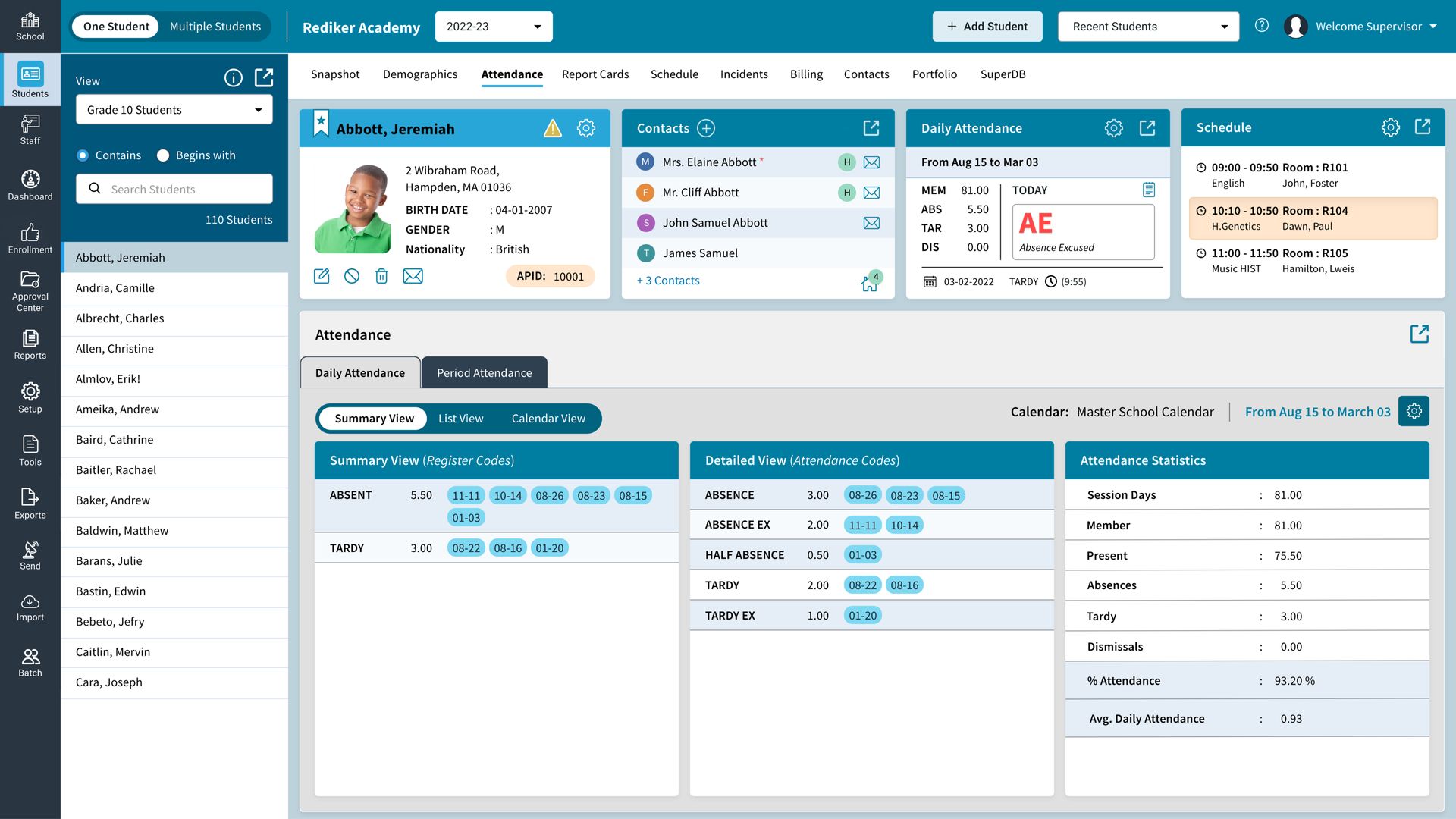 Daily and Period Attendance School Software | Rediker Software