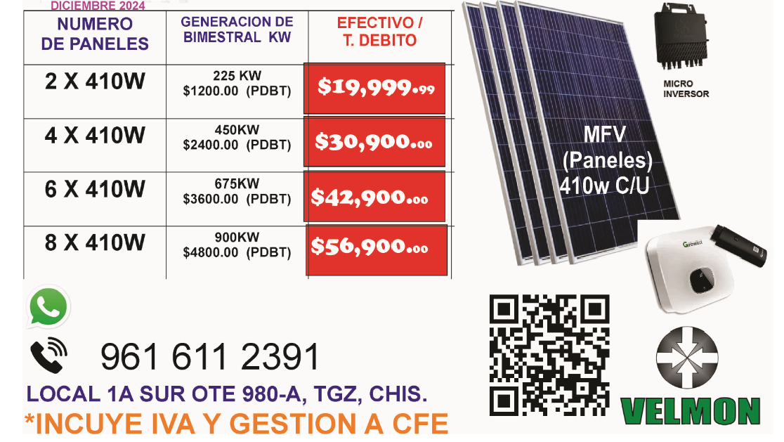 Sistemas fotovoltaicos en Tuxtla Gutiérrez - VELMON ENERGÍAS RENOVABLES