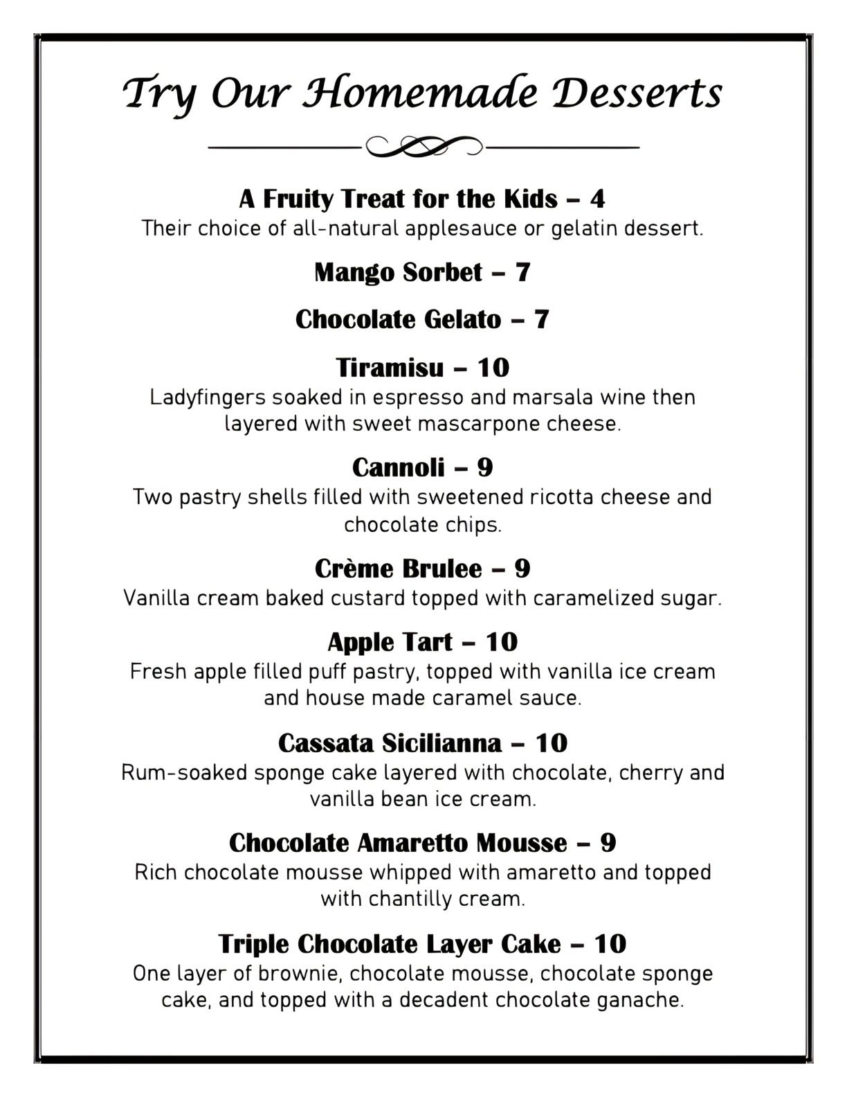 Dinner Menu | MAMA LUCIA's RESTAURANT