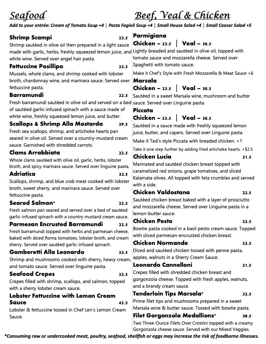 Dinner Menu | MAMA LUCIA's RESTAURANT