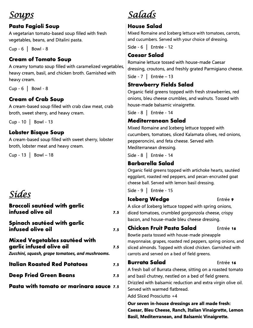 Lunch Menu | MAMA LUCIA's RESTAURANT