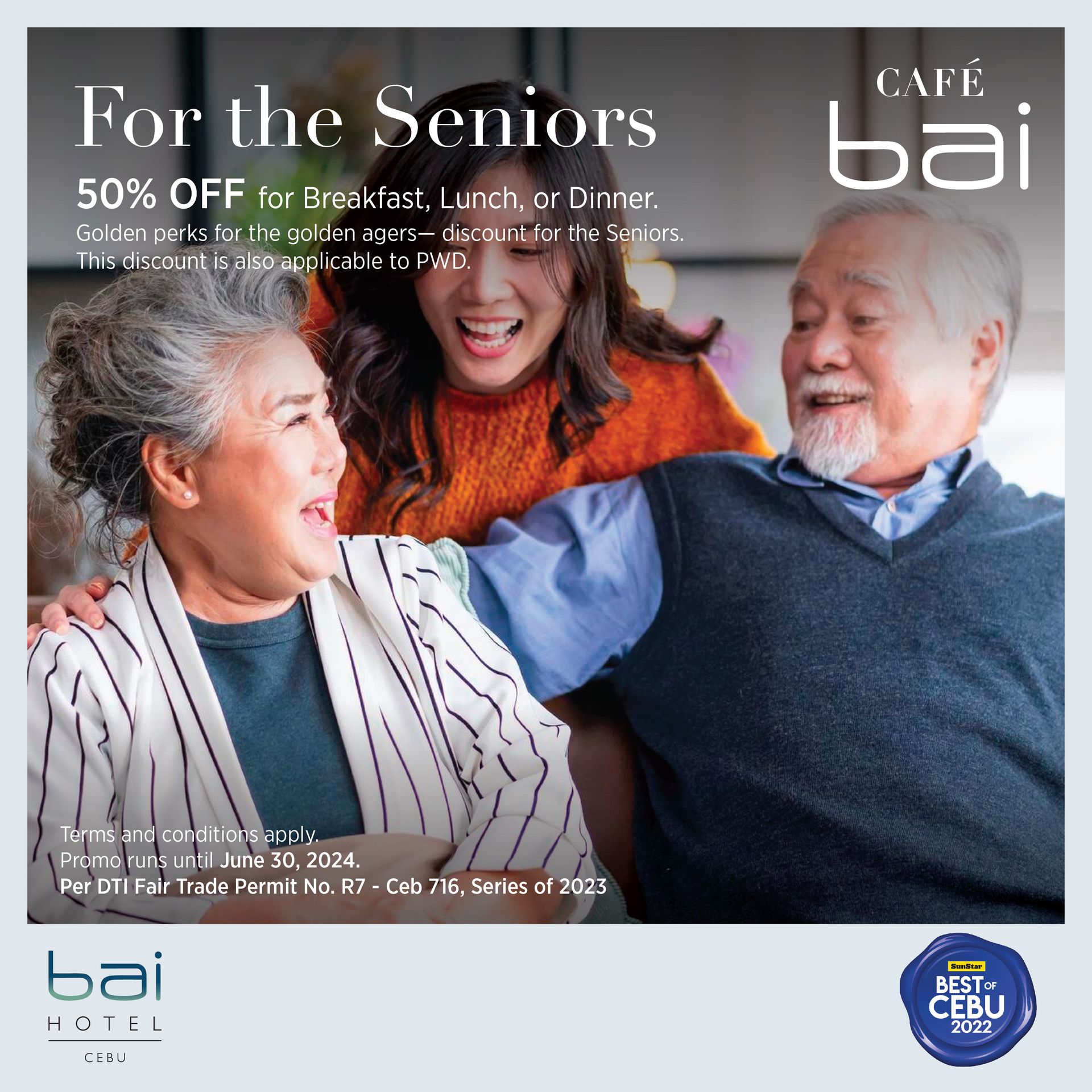 50% Discount for the Seniors at CAFE bai