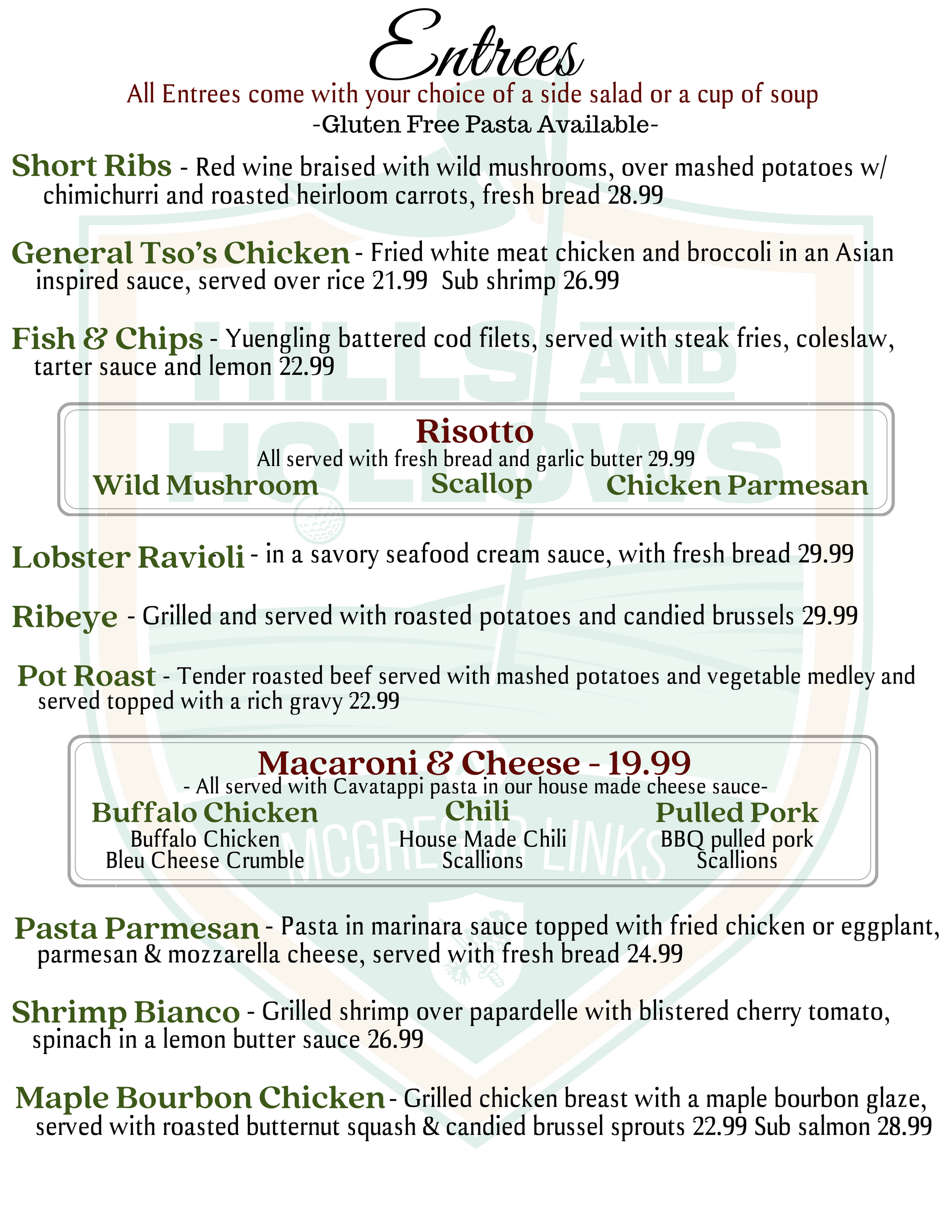 Menu | Hills & Hollows