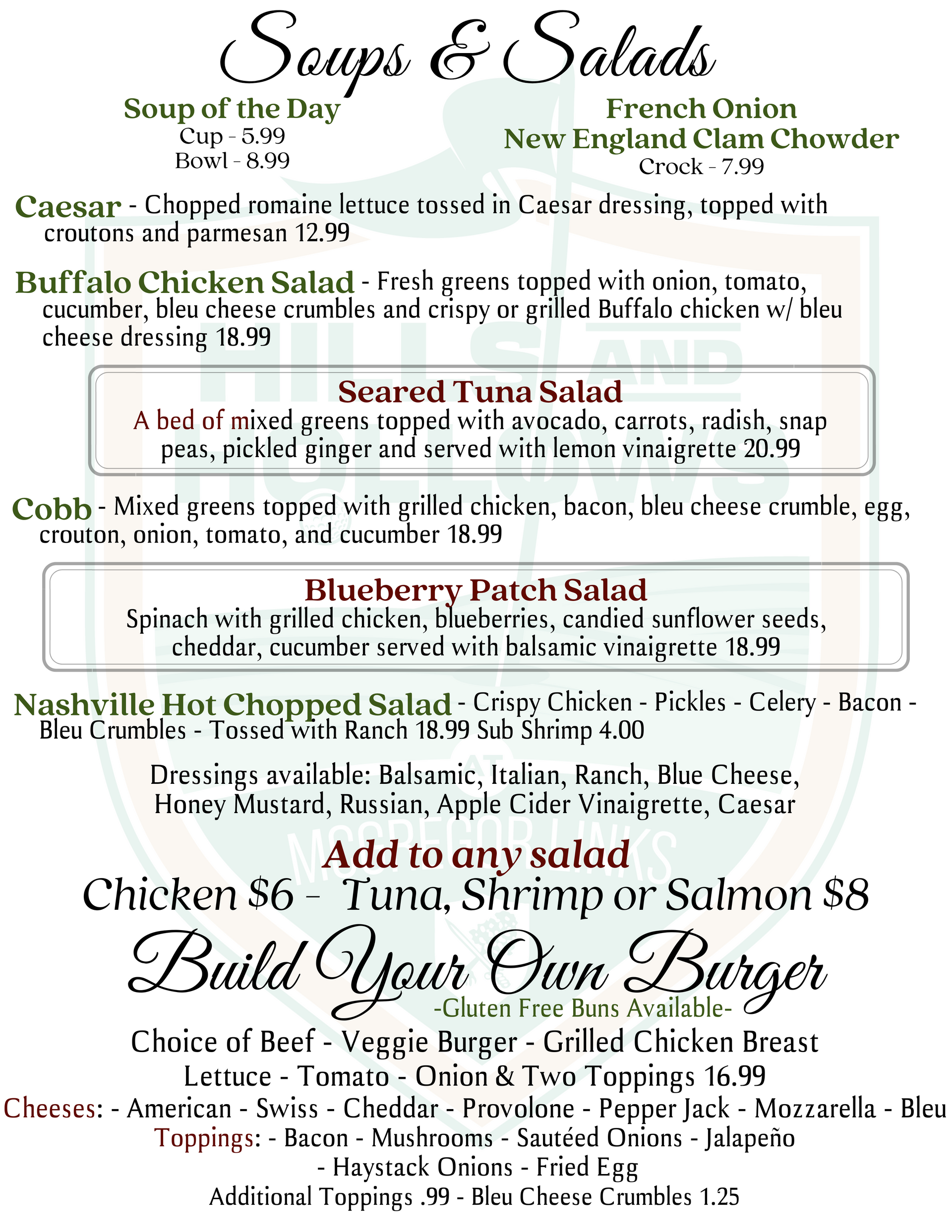 Menu | Hills & Hollows