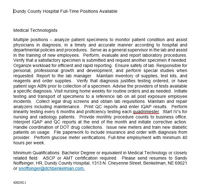 Careers | Dundy County Hospital