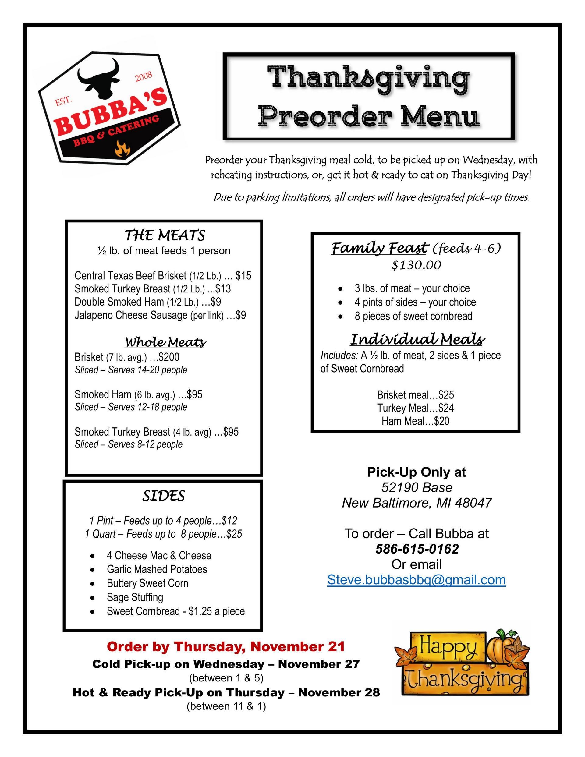 Menu - Bubba's BBQ and Catering - New Baltimore, MI