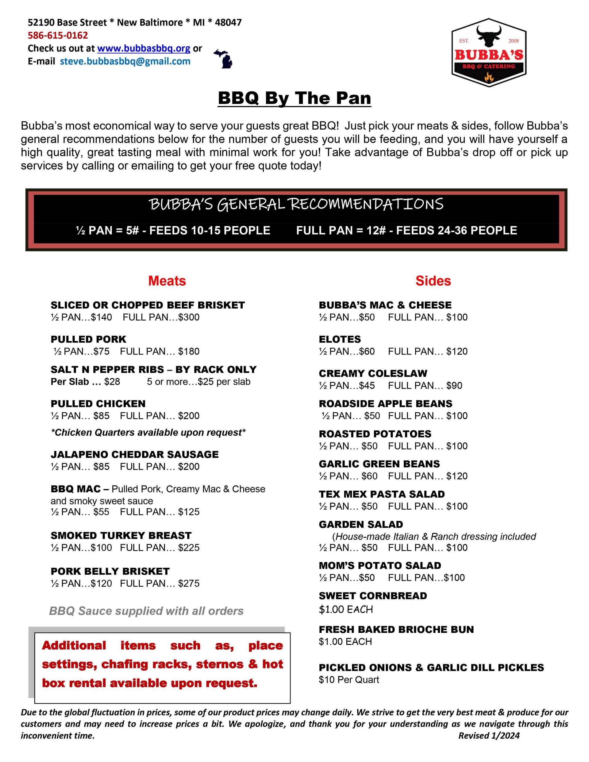 Menu - Bubba's BBQ and Catering - New Baltimore, MI