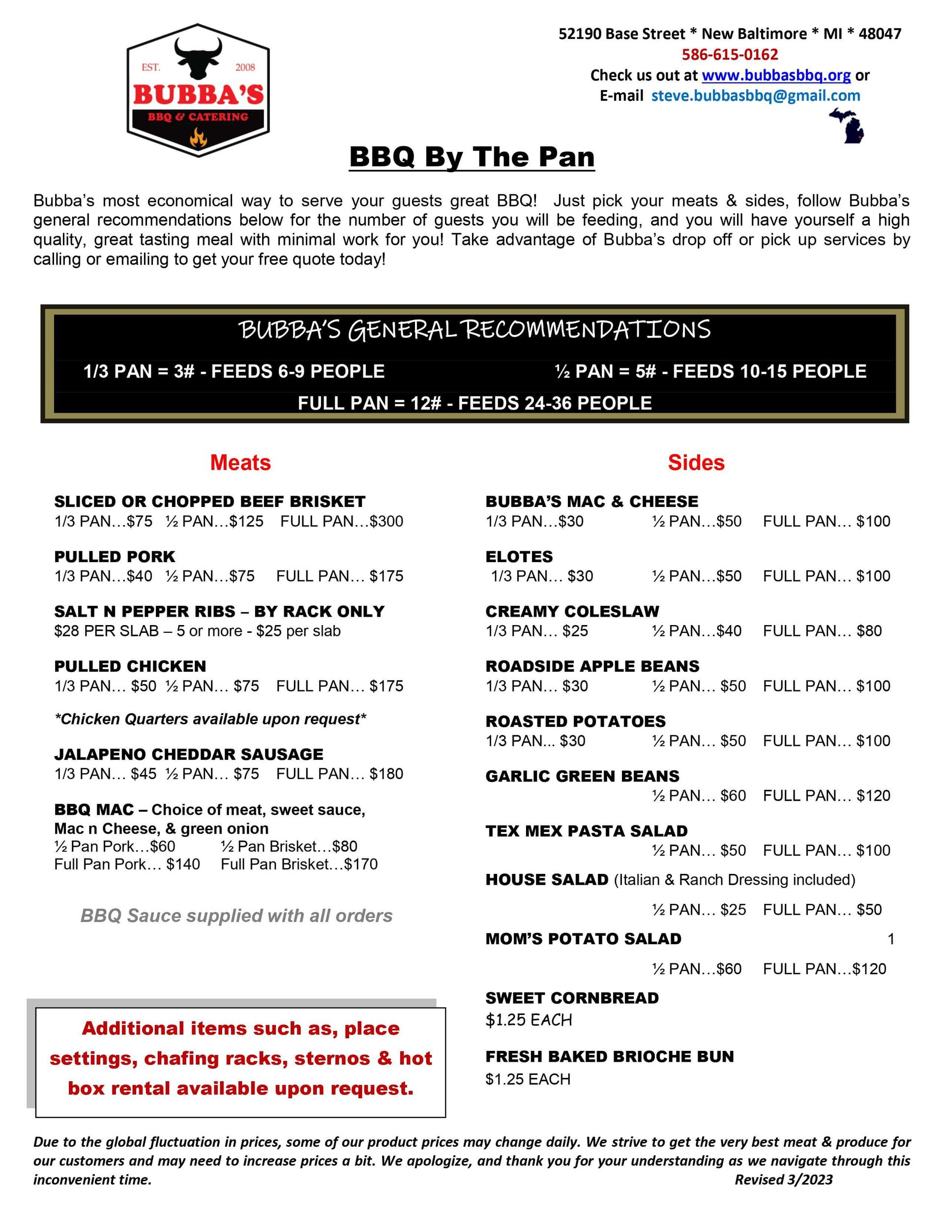Menu - Bubba's BBQ and Catering - New Baltimore, MI