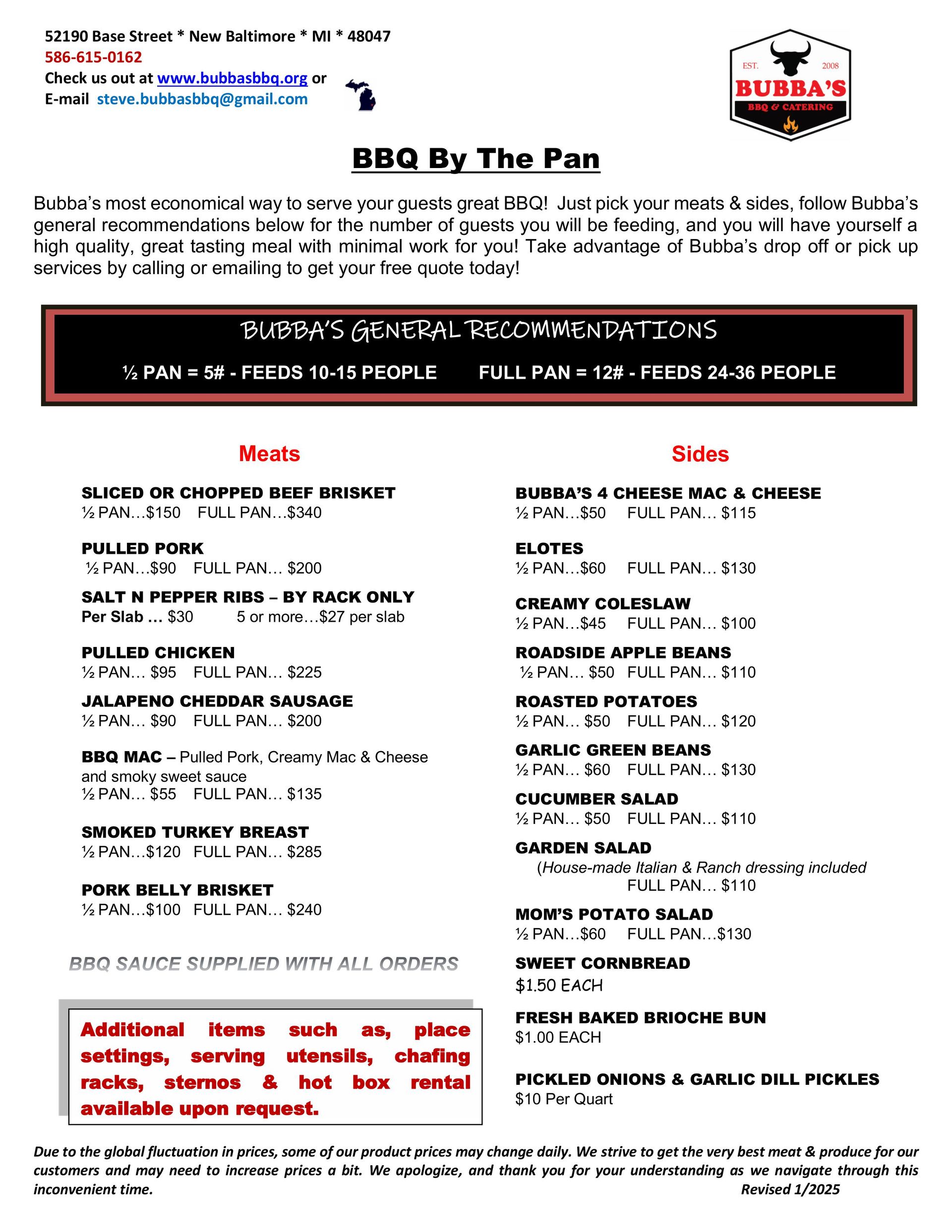 Menu - Bubba's BBQ and Catering - New Baltimore, MI