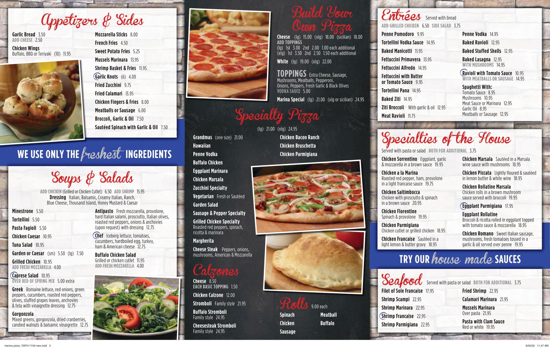 Authentic pizza menu Harriman, NY – Marina Restaurant & Pizza