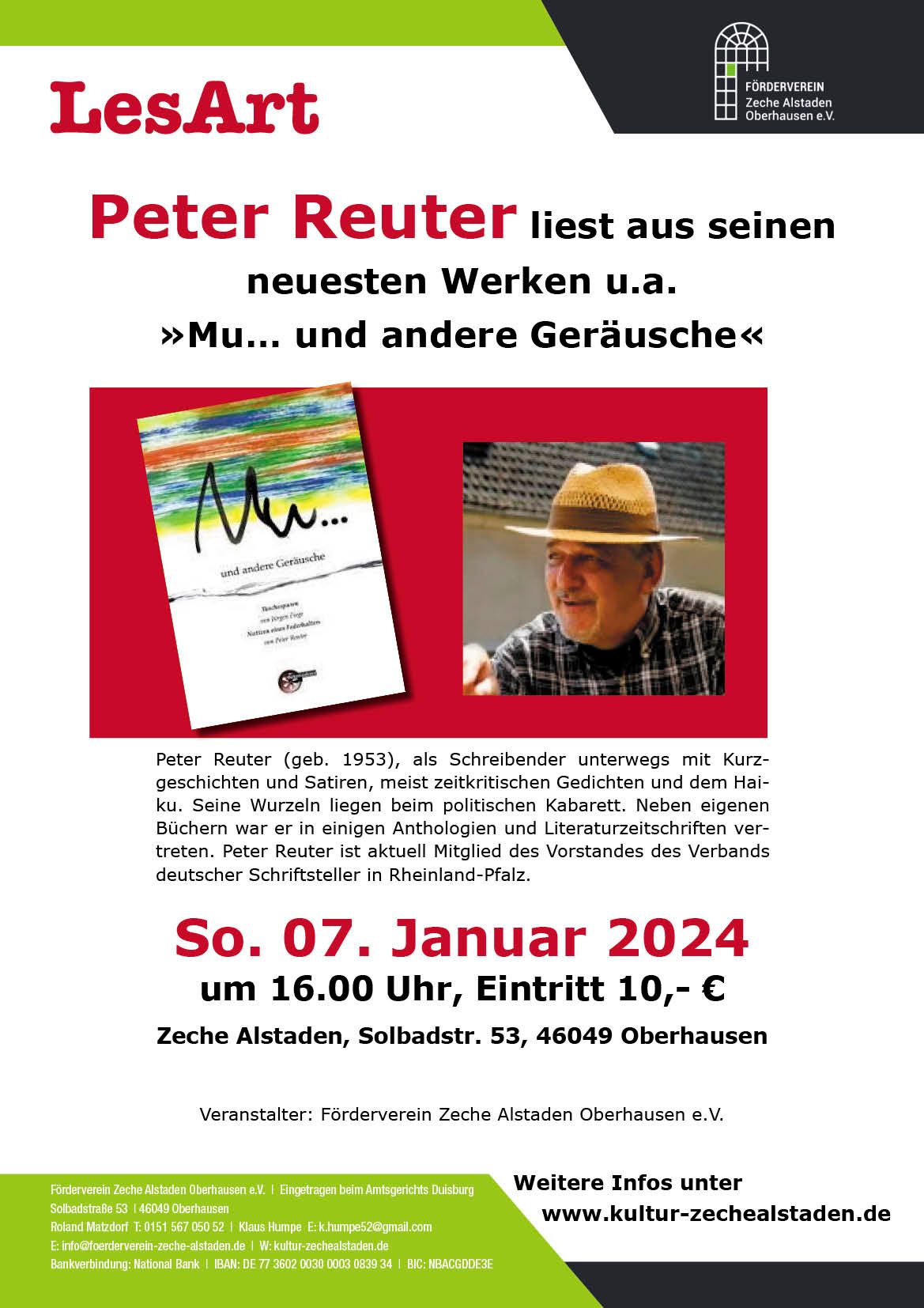 Veranstaltungen der Zeche Alstaden, Oberhausen. Musik, Lesung, Events