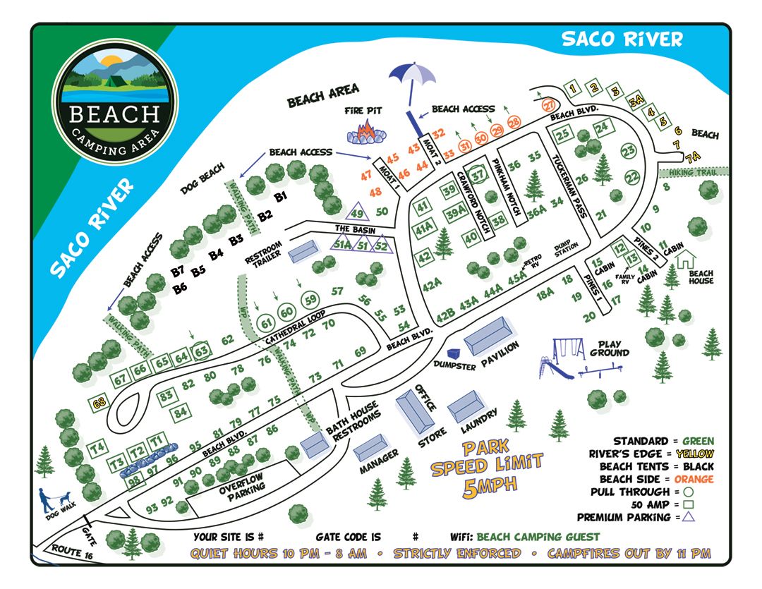 Beach Camping Area Campground Map | Tent & RV Sites