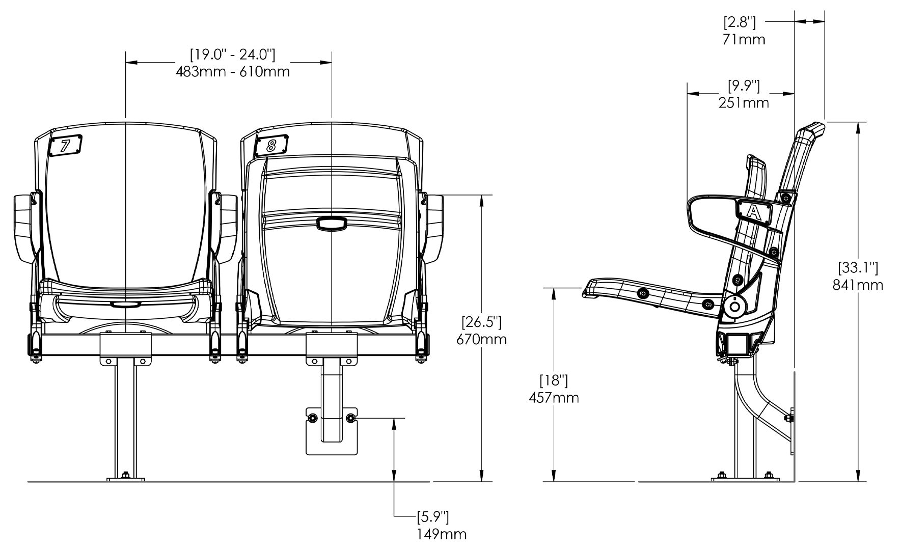Interkal | VISION Fixed Stadium Chair for Arena Seating