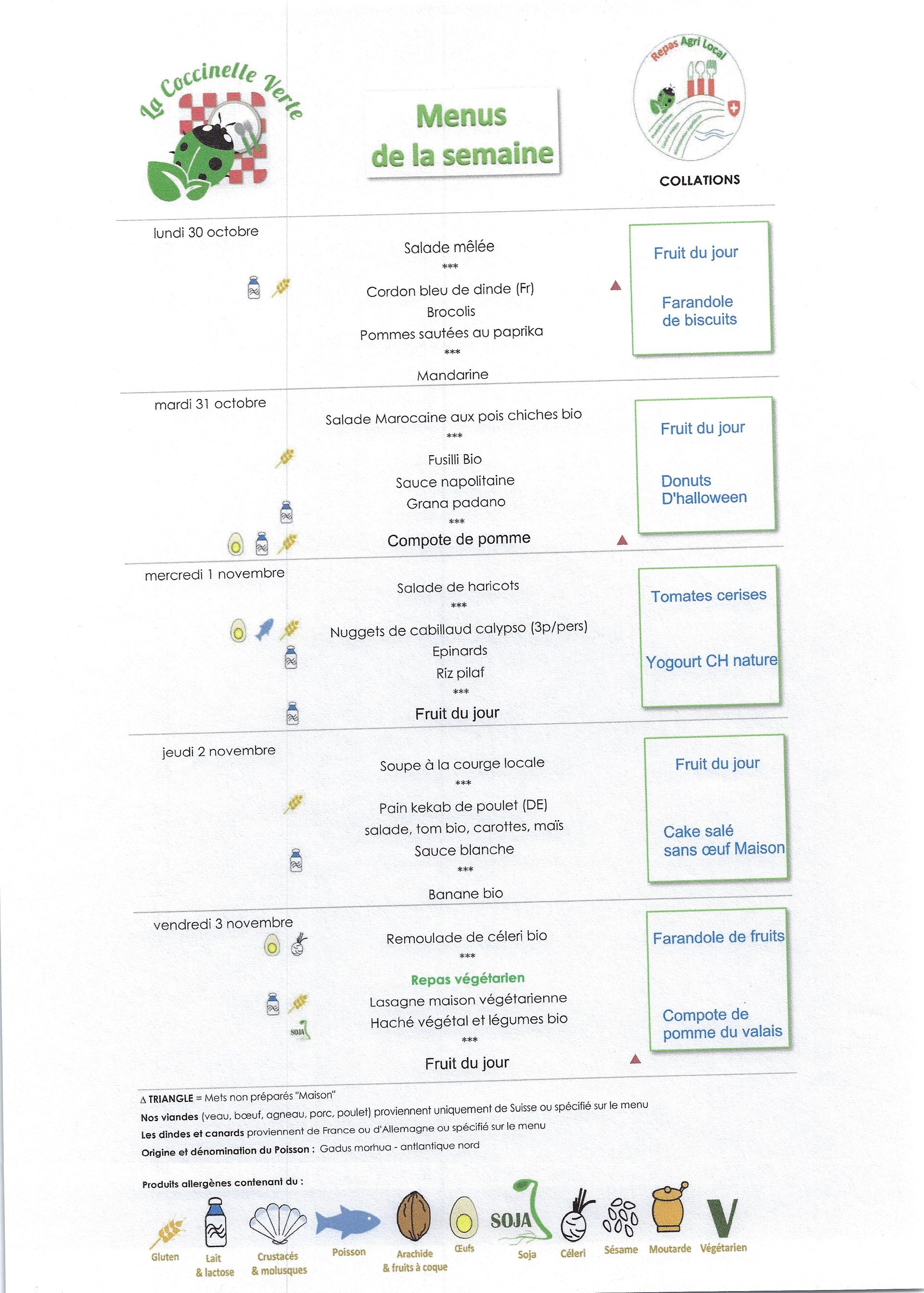 Les P'tits Bonheurs Garderie Pully | Menu de la semaine
