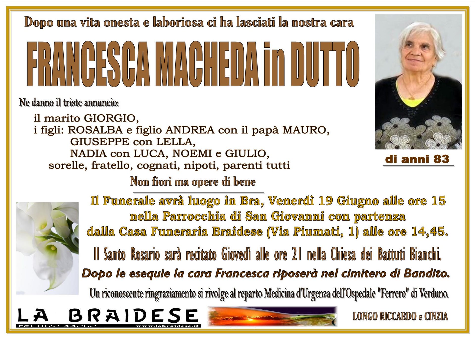 LUTTO FRANCESCA MACHEDA