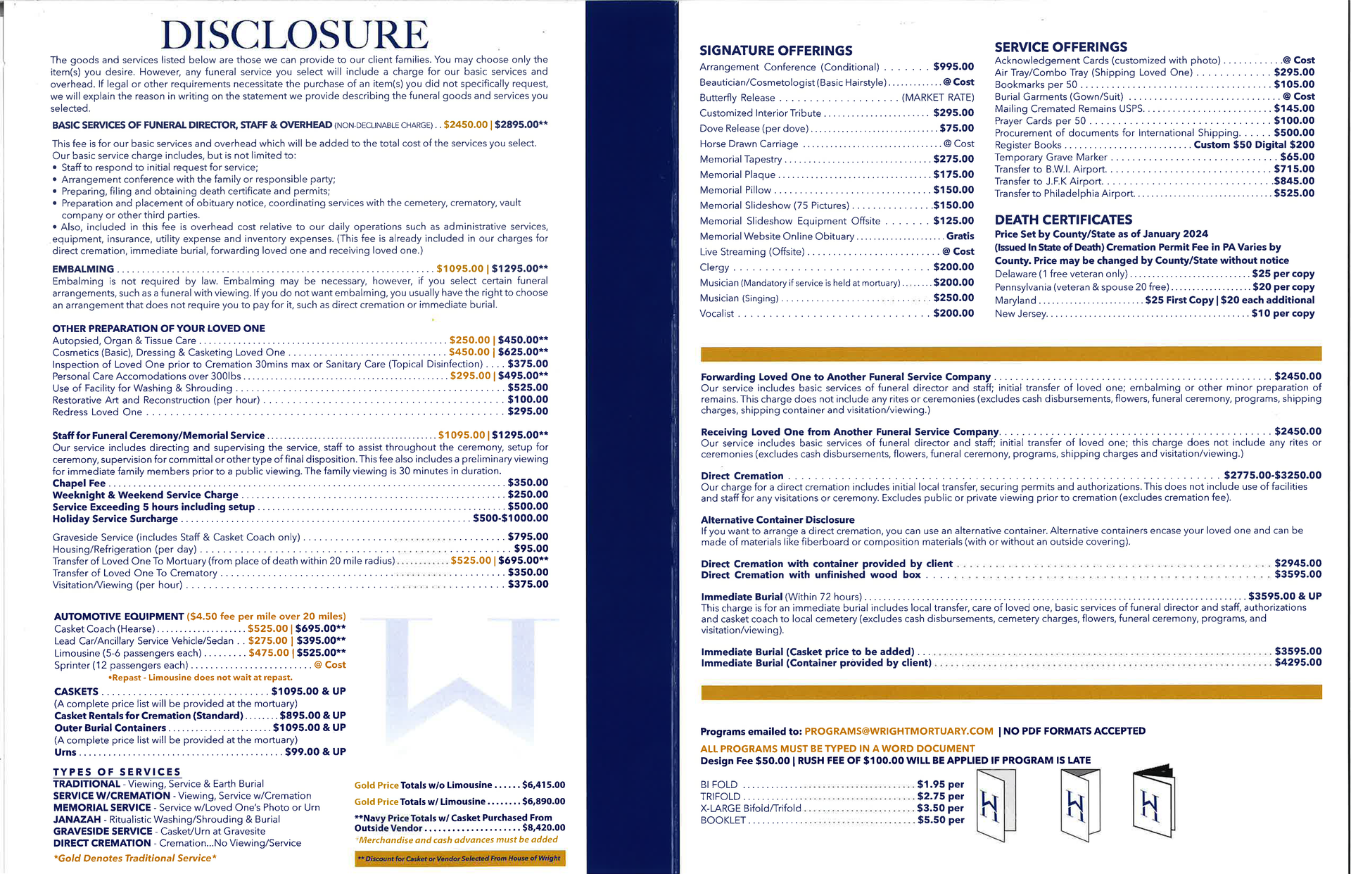 Price List | House of Wright Mortuary & Cremation Services, Inc.