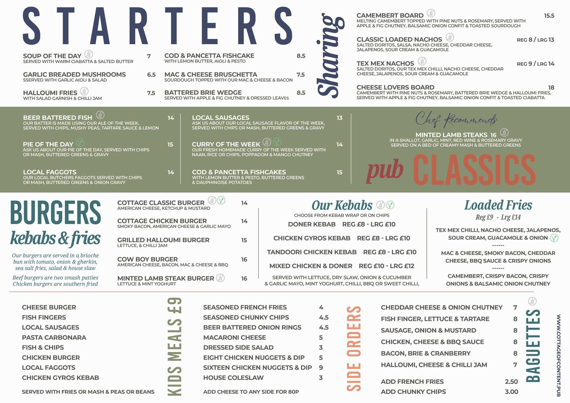 Country Pub Menu | The Cottage Of Content | Barton
