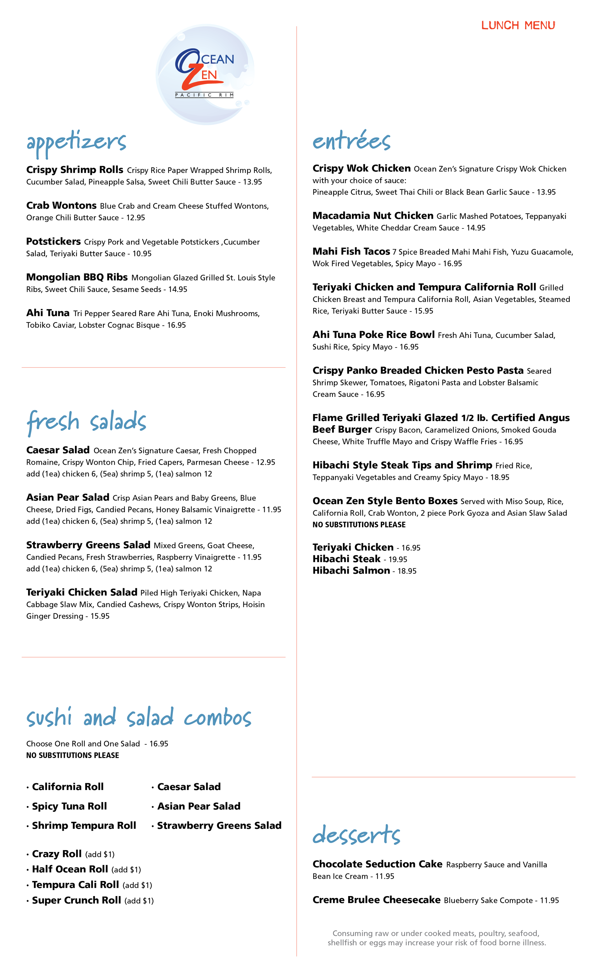 Menu | Pacific Rim, Steak, Seafood