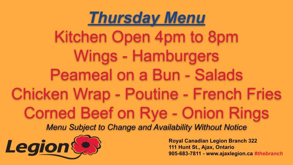 Royal Canadian Legion Branch 322 - Event Calendar