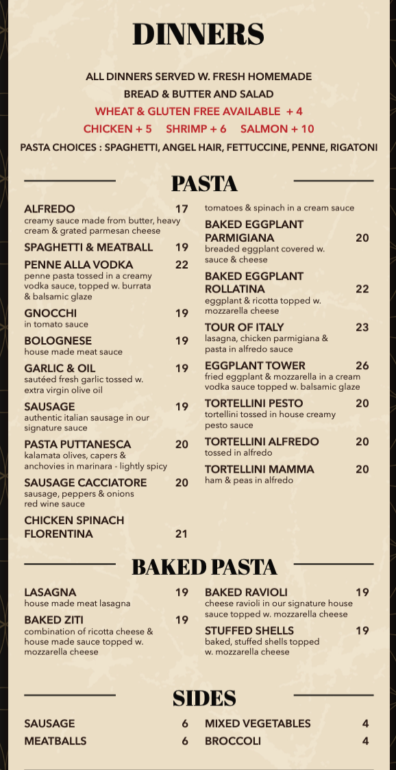 Bella Roma Menu | Exeter PA