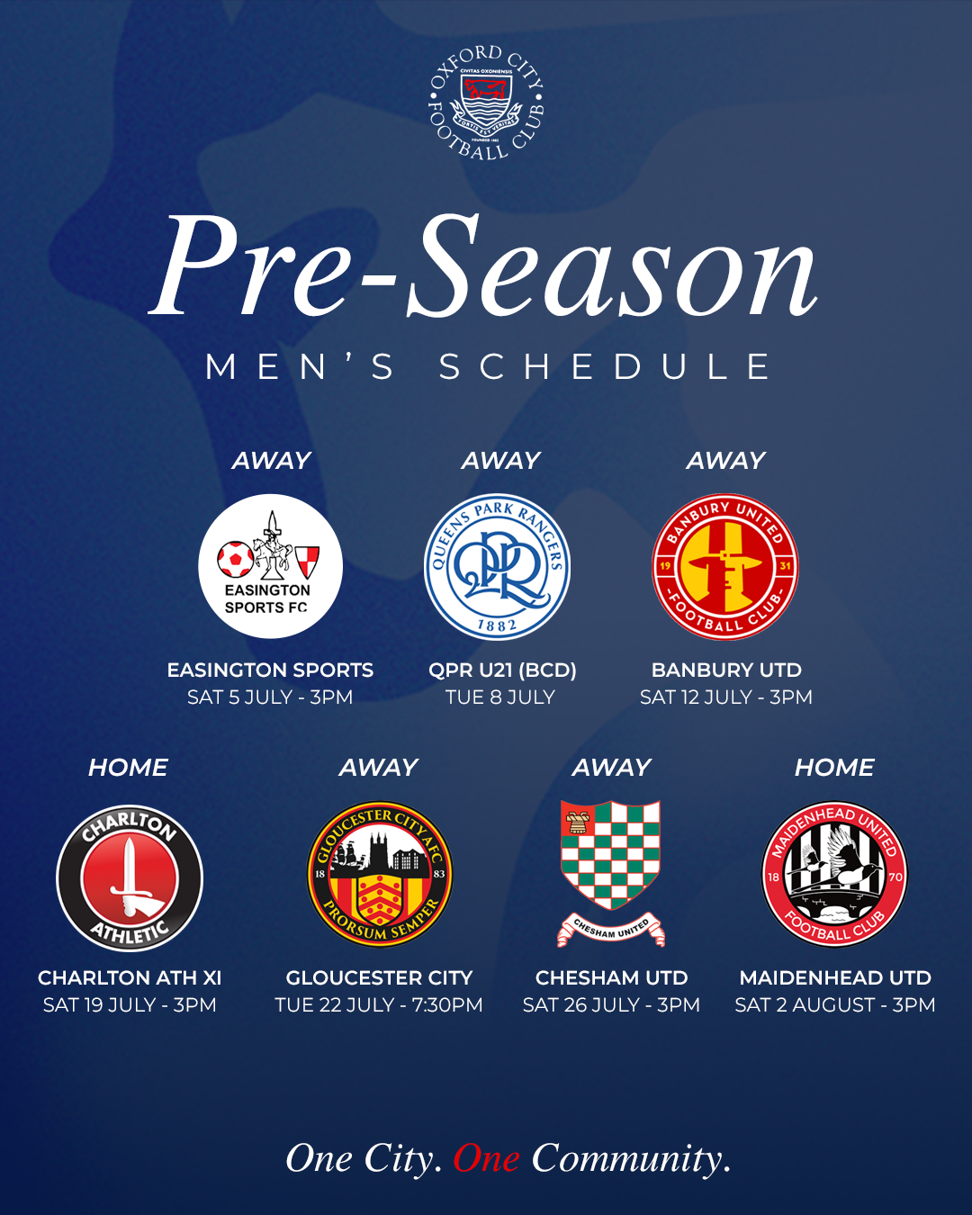 2025/26 Pre-Season Schedule Confirmed