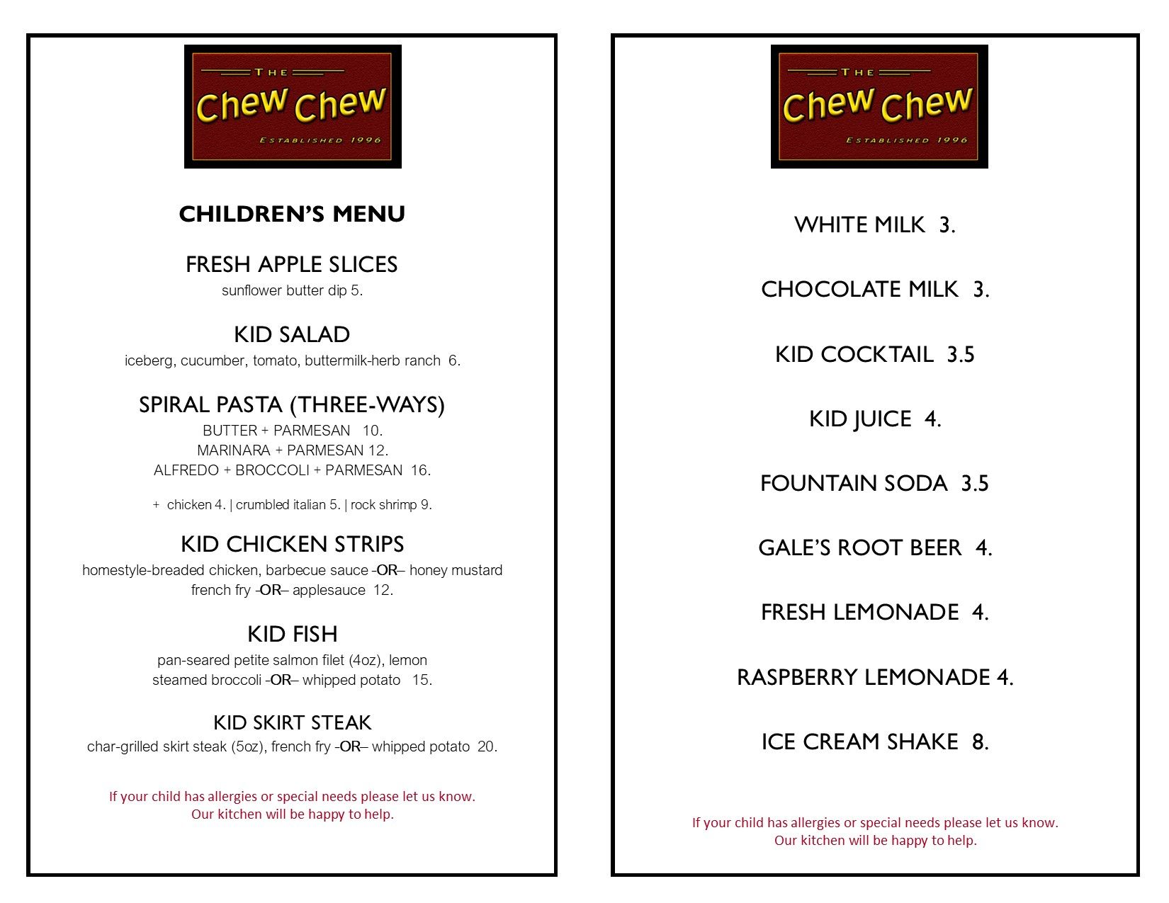 Seasonal Menu | The Chew Chew