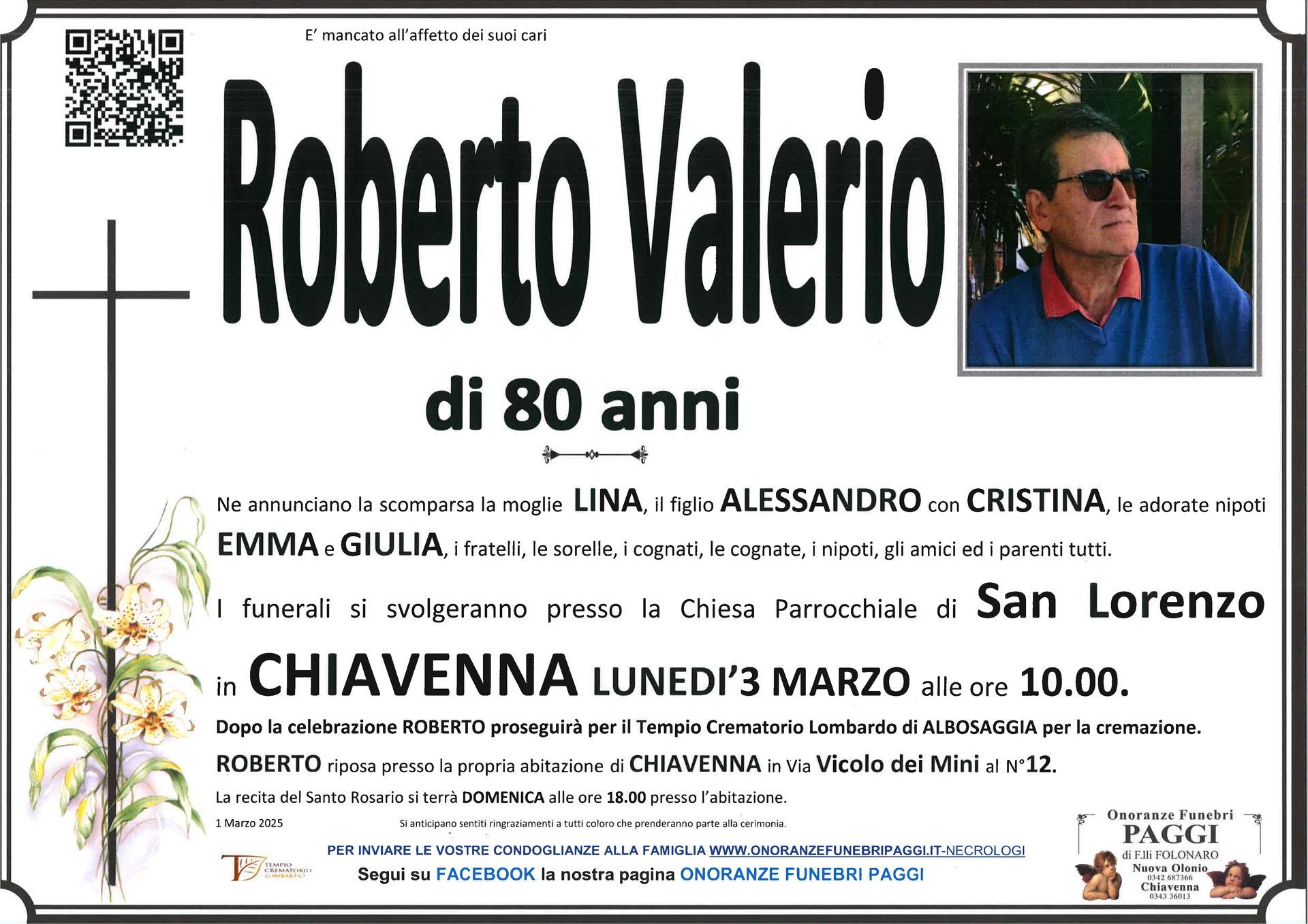 Necrologi | Dubino, SO | Onoranze Funebri Paggi