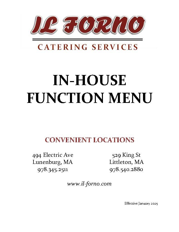 Functions Menu | Il Forno Restaurant and Catering | Lunenburg MA ...