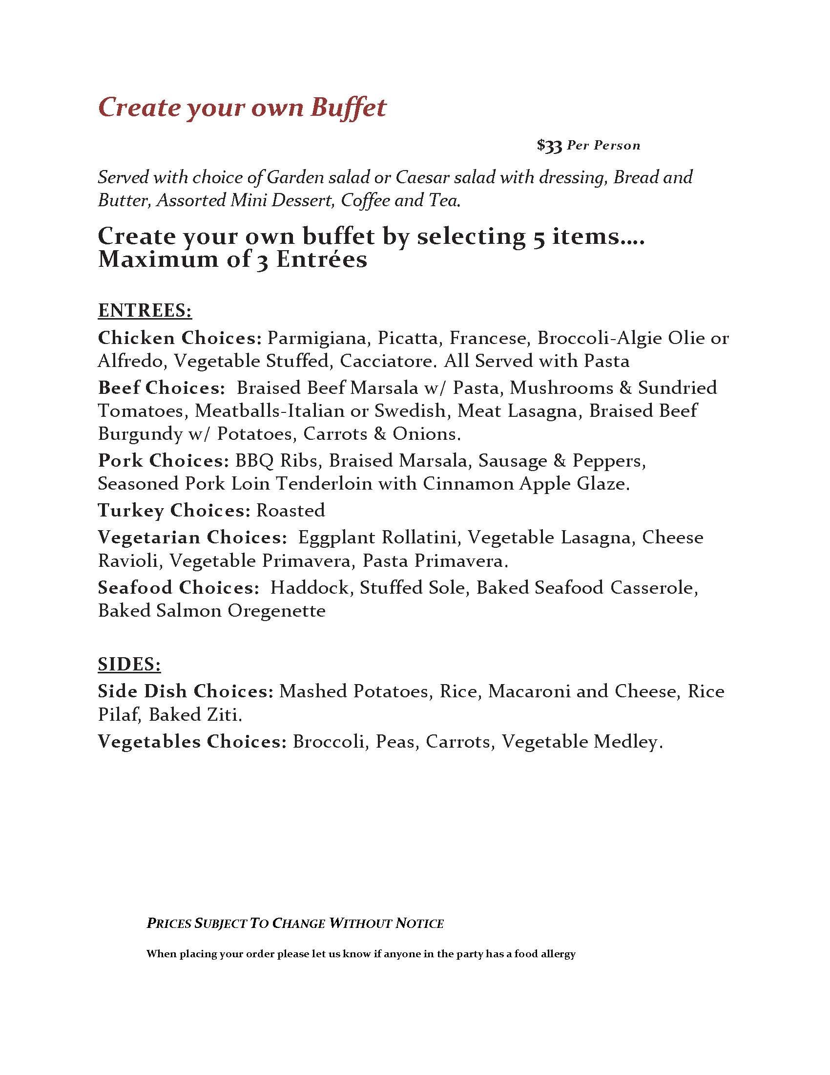 Functions Menu | Il Forno Restaurant and Catering | Lunenburg MA ...