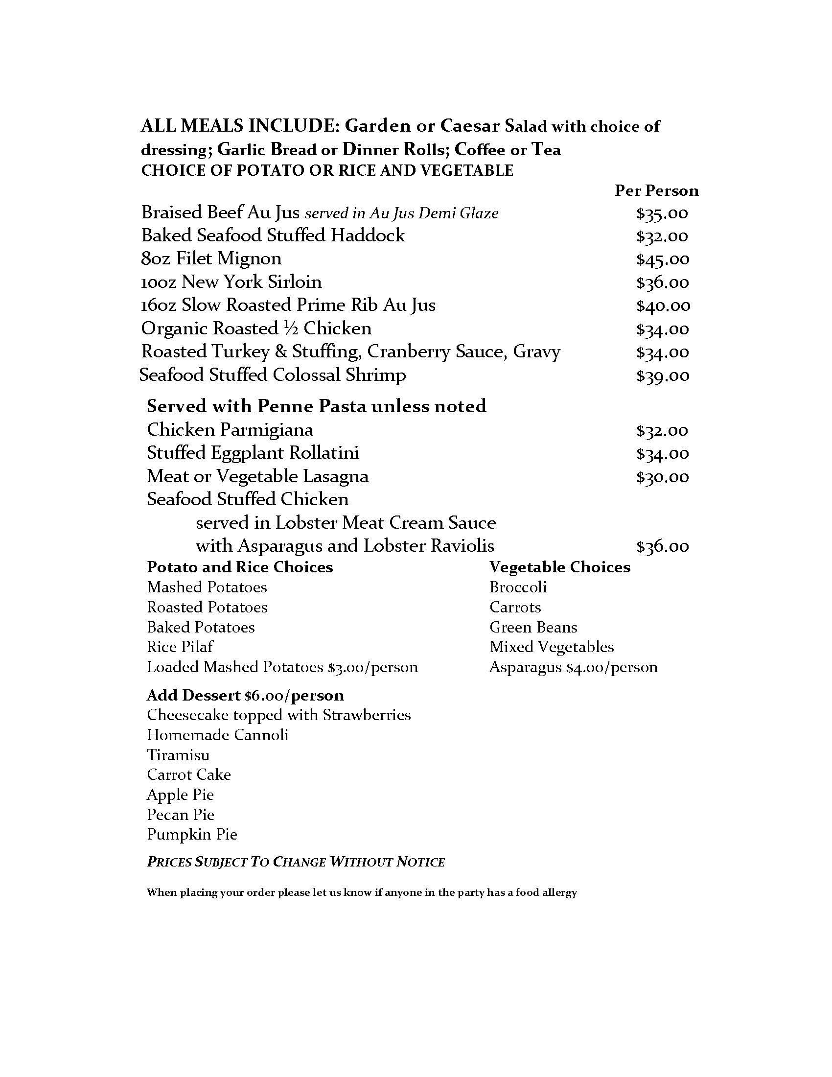 Functions Menu | Il Forno Restaurant and Catering | Lunenburg MA ...