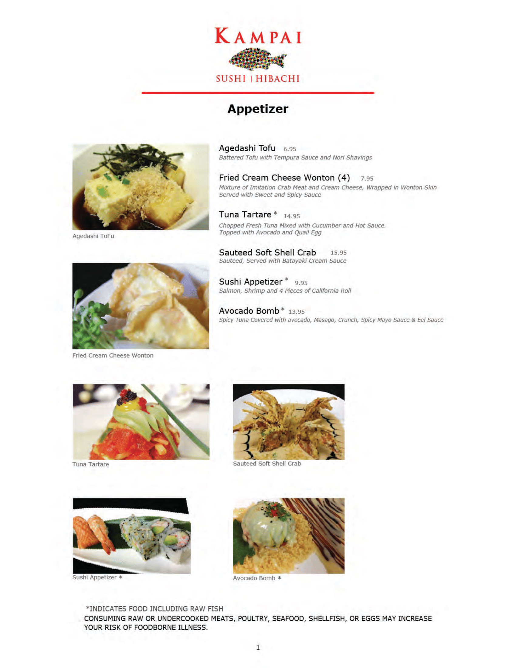 Dinner Menu | Kampai Sushi & Hibachi