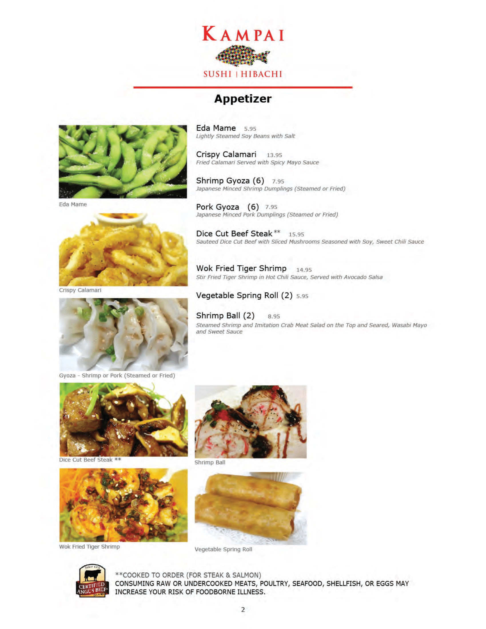 Dinner Menu | Kampai Sushi & Hibachi