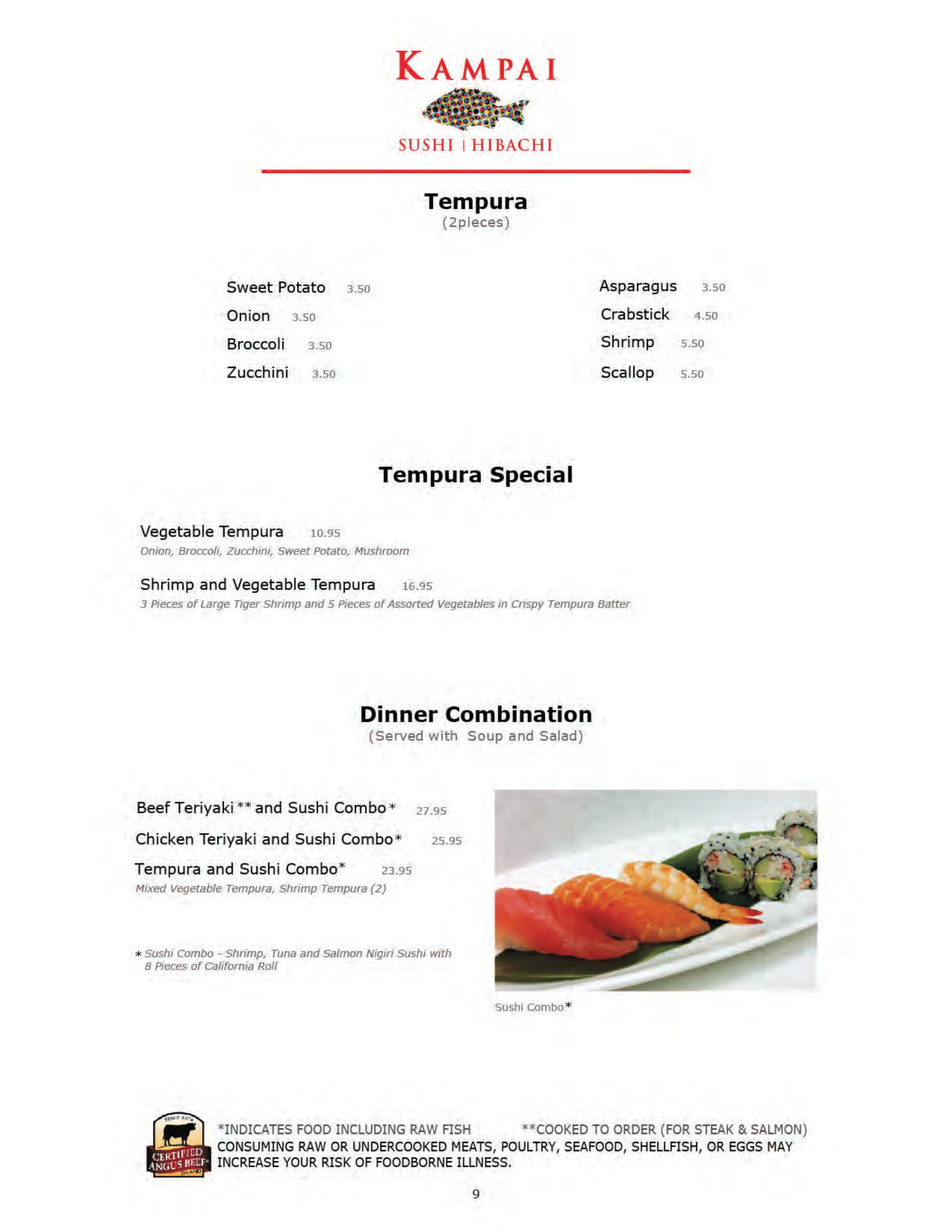 Dinner Menu | Kampai Sushi & Hibachi