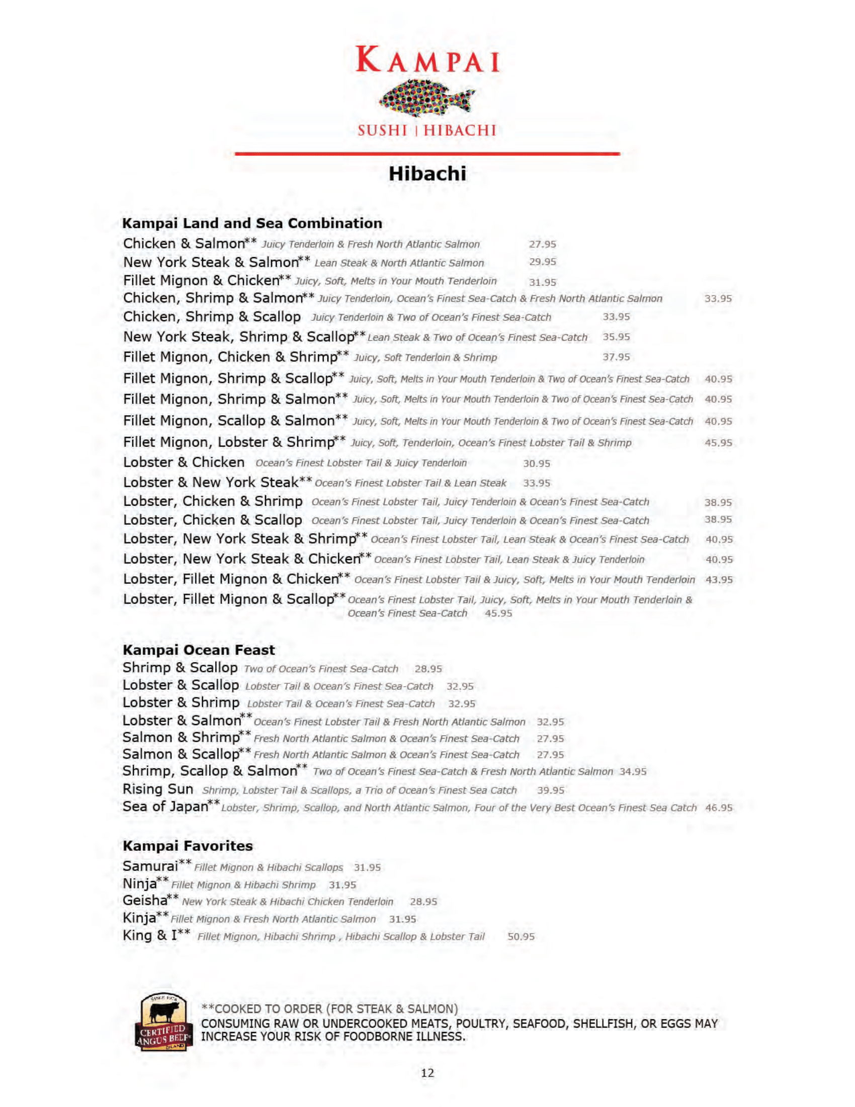 Dinner Menu | Kampai Sushi & Hibachi