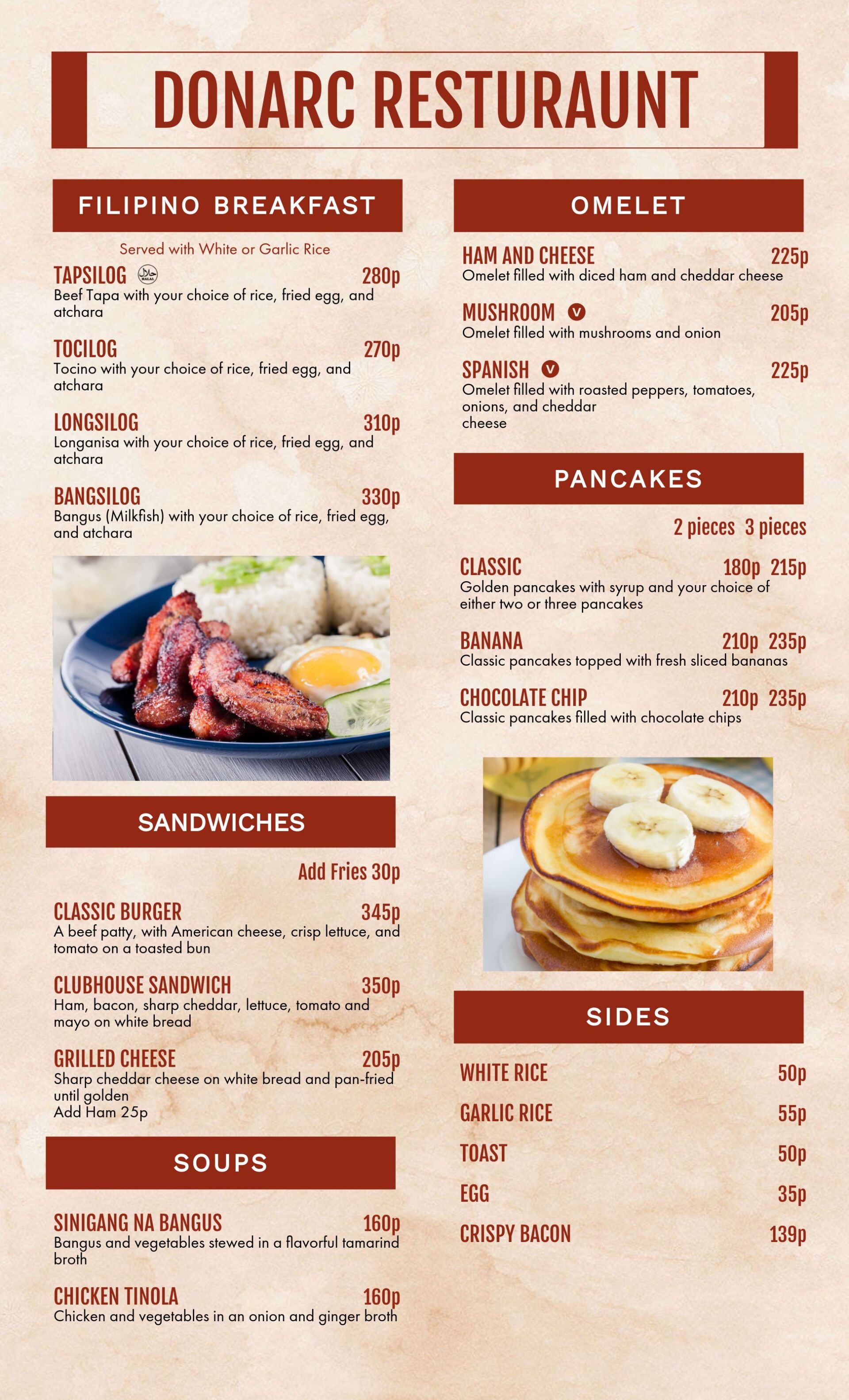 Don Arc White Beach Resort - Restaurant Menu