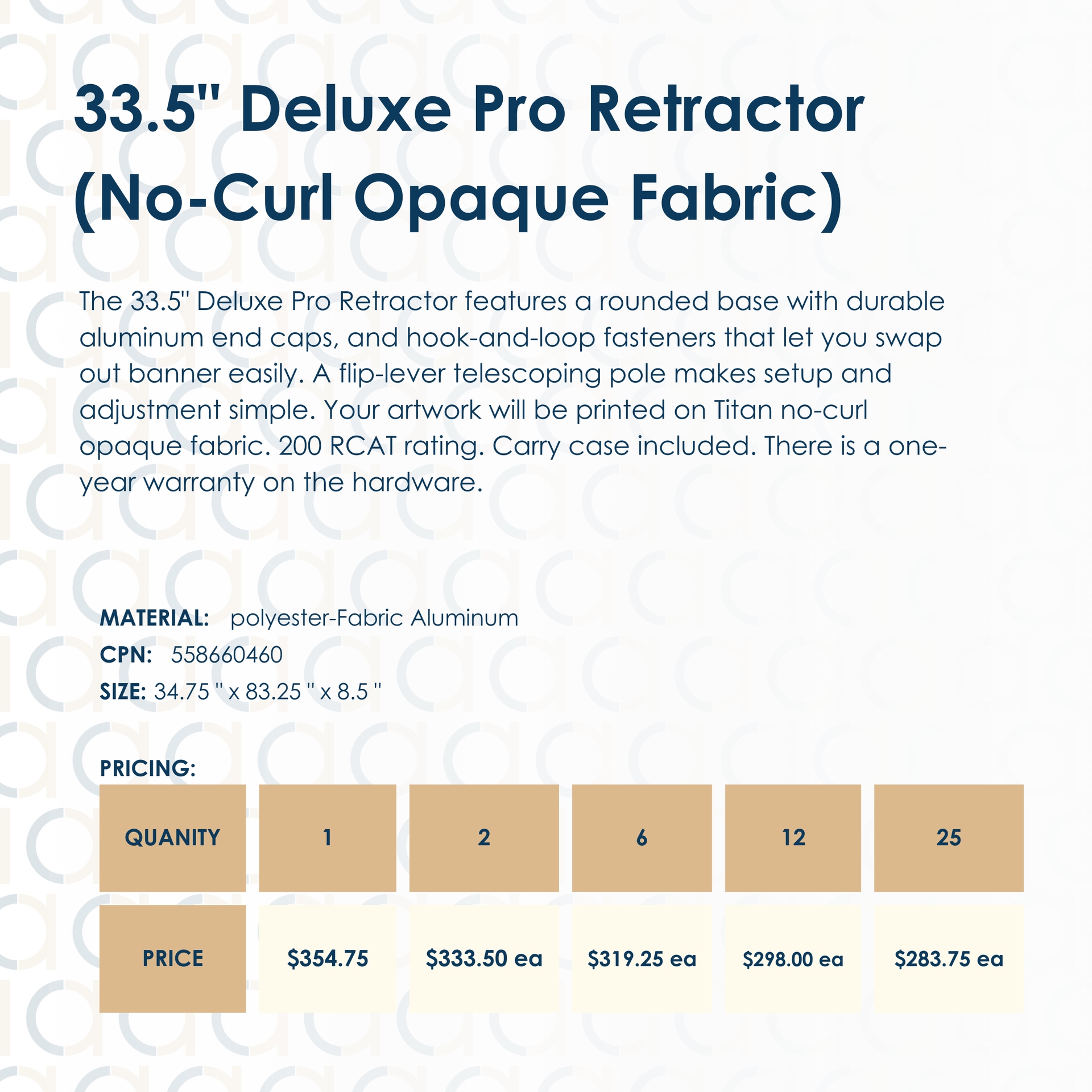 33.5" Deluxe Pro Retractor (No-Curl Opaque Fabric)