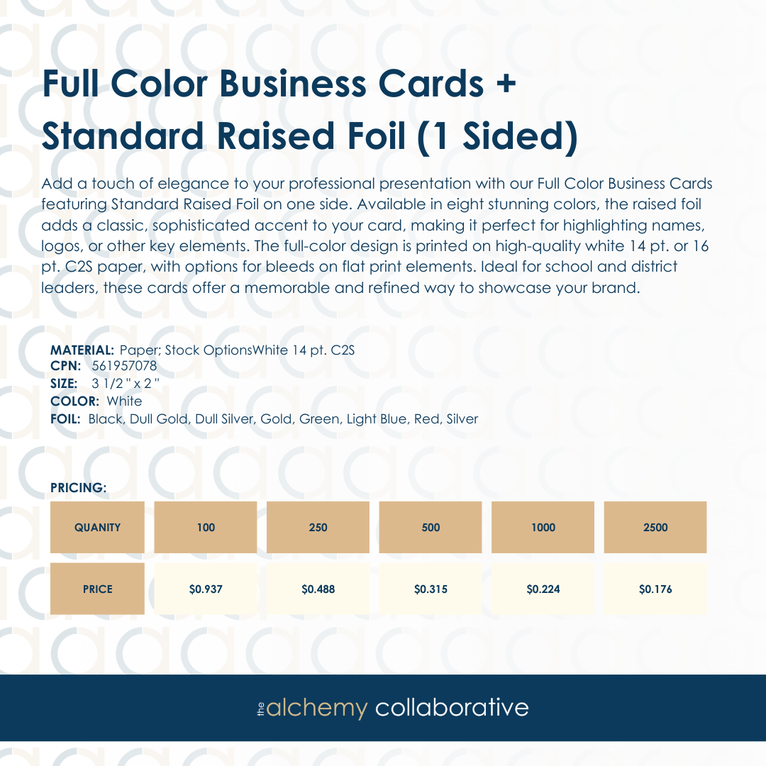 Full Color Business Cards + Standard Raised Foil (2 Sided)
