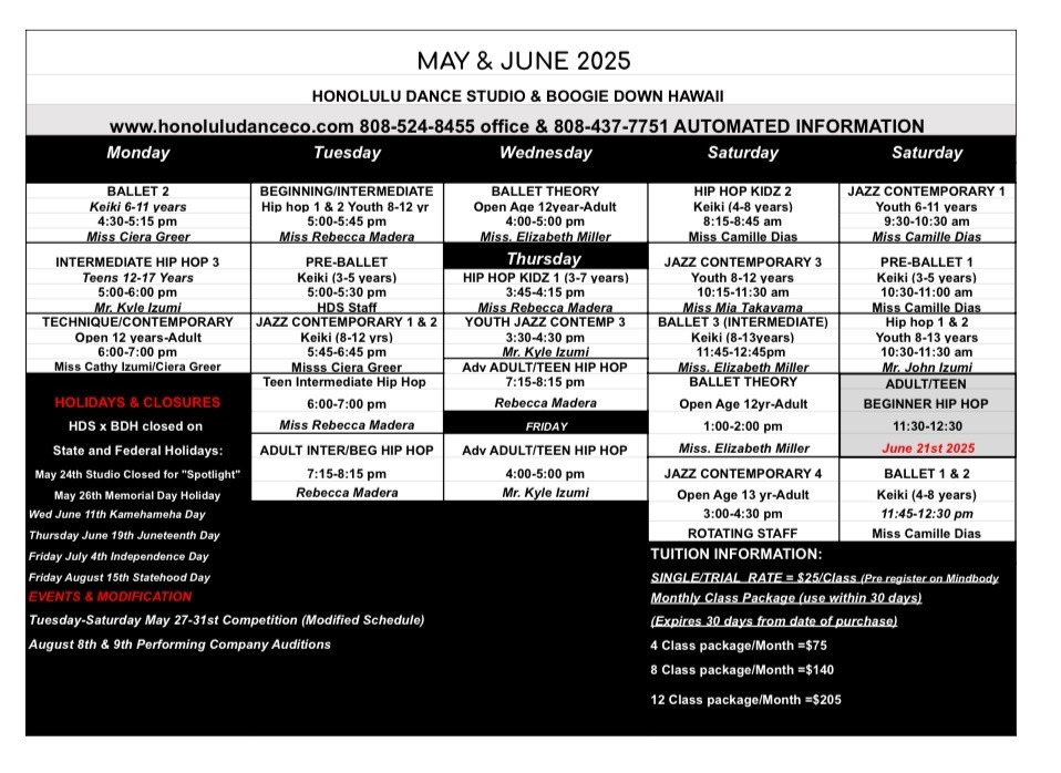 Class Schedule | Honolulu Dance Studio