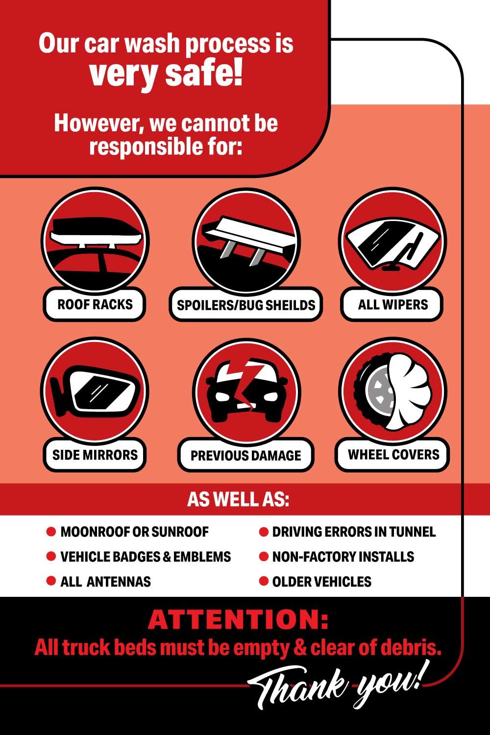 Car Wash Disclaimer Icons Sign