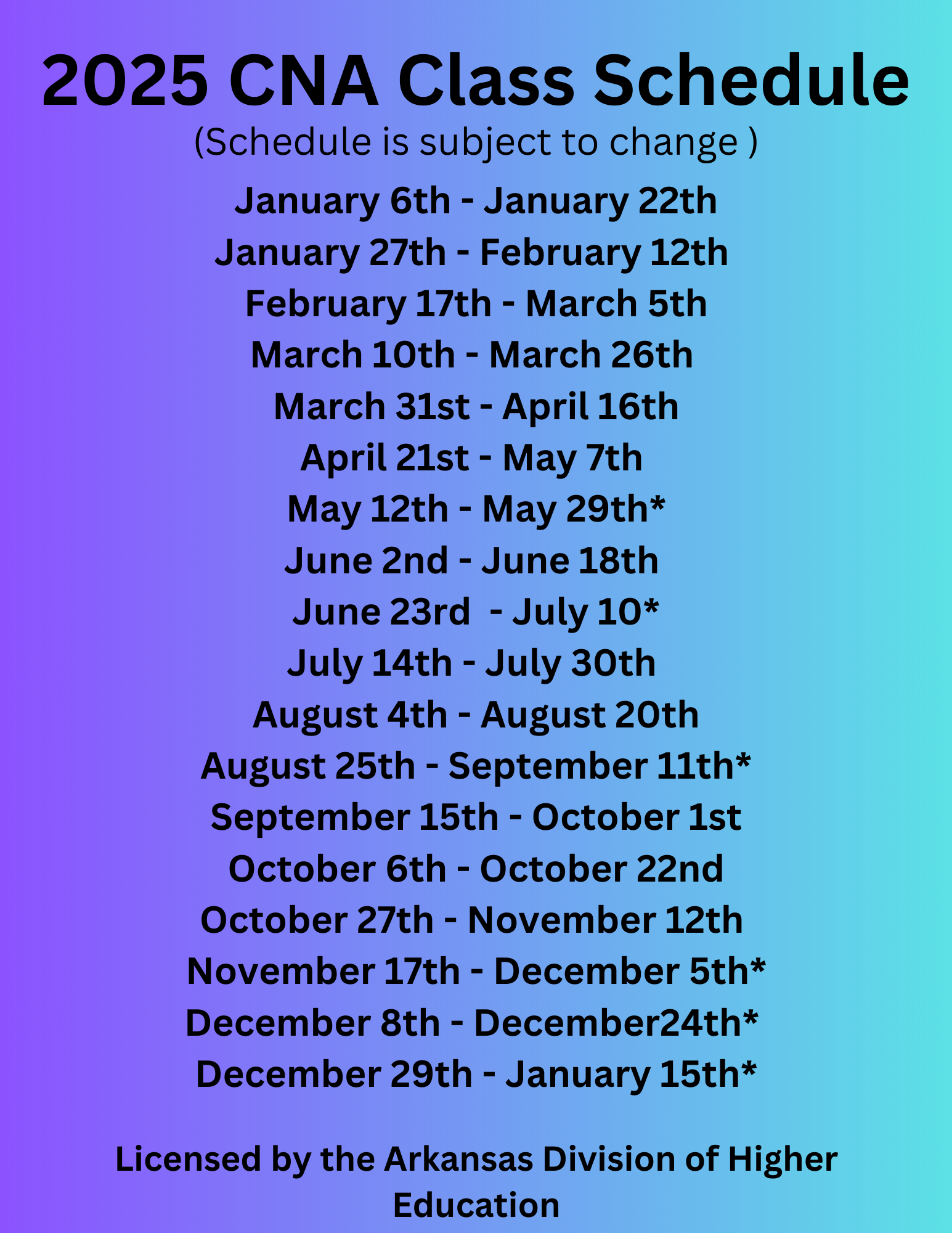 CNA & CPR Schedule | 1 of a Kind & PRN| Springdale & Ft. Smith, AR