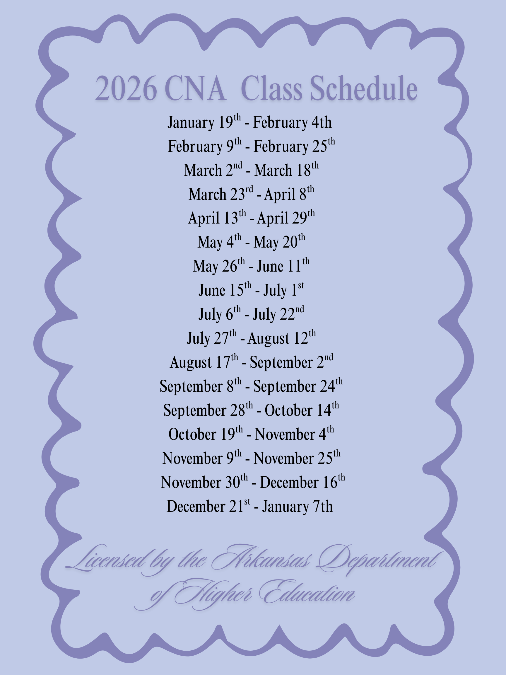 CNA & CPR Schedule | 1 of a Kind & PRN| Springdale & Ft. Smith, AR