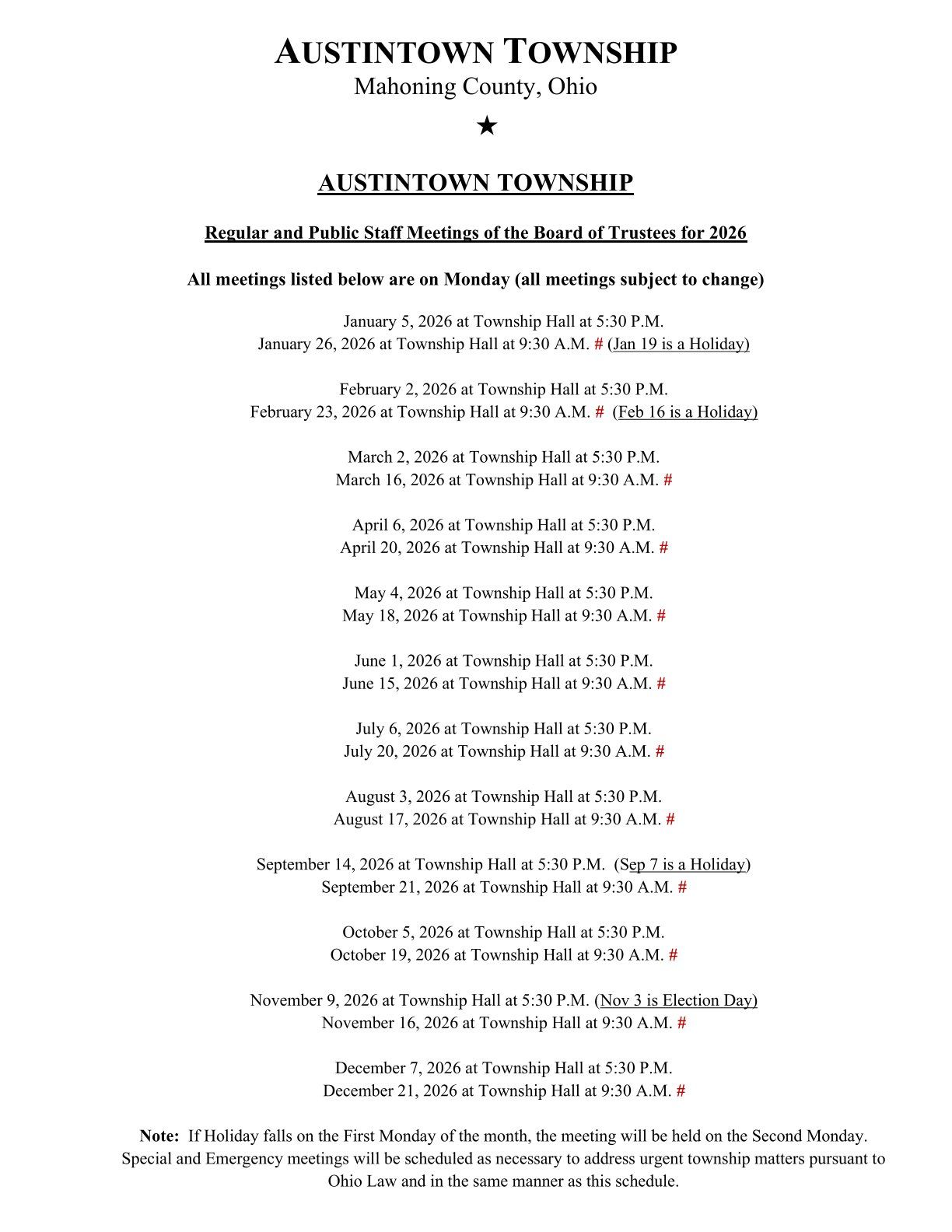 Administration | Austintown Township, Ohio