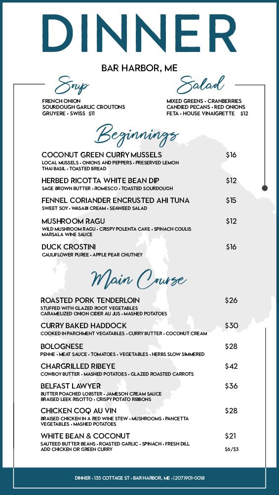 Fine Dining, Dinner Menu | Bar Harbor, ME | Dinner Bar Harbor