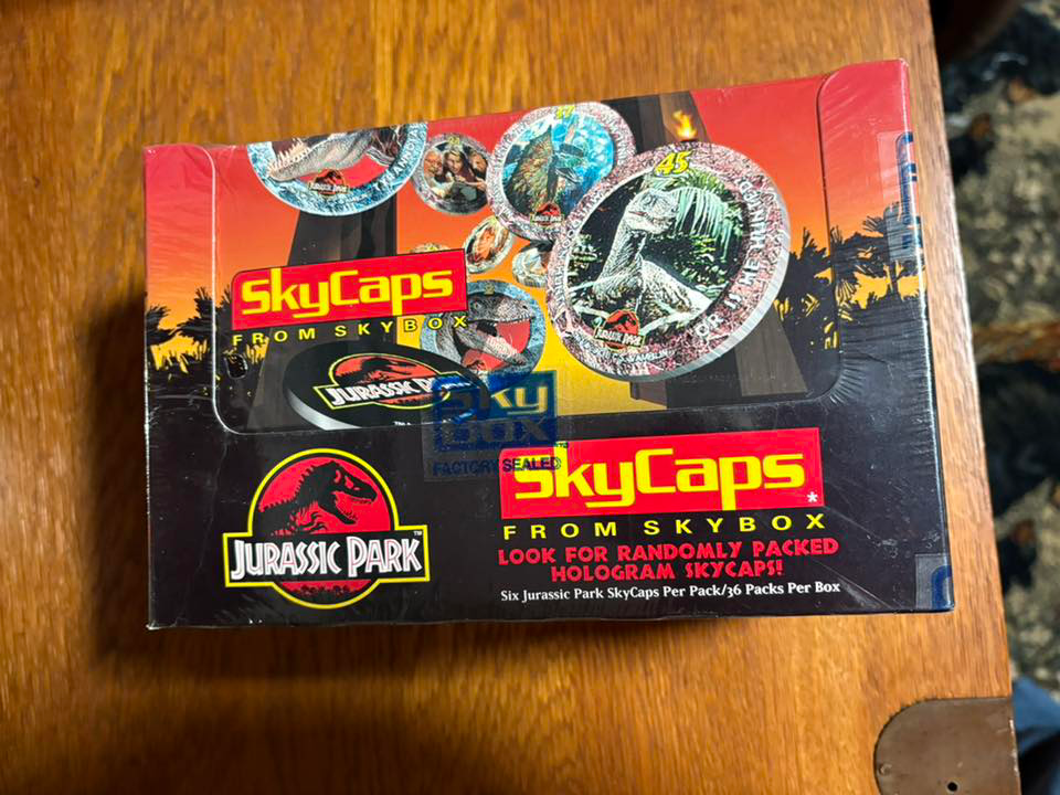 Jurassic Park SkyCaps “Pogs” Factory Sealed Box (1993 SkyBox) – 36 Packs