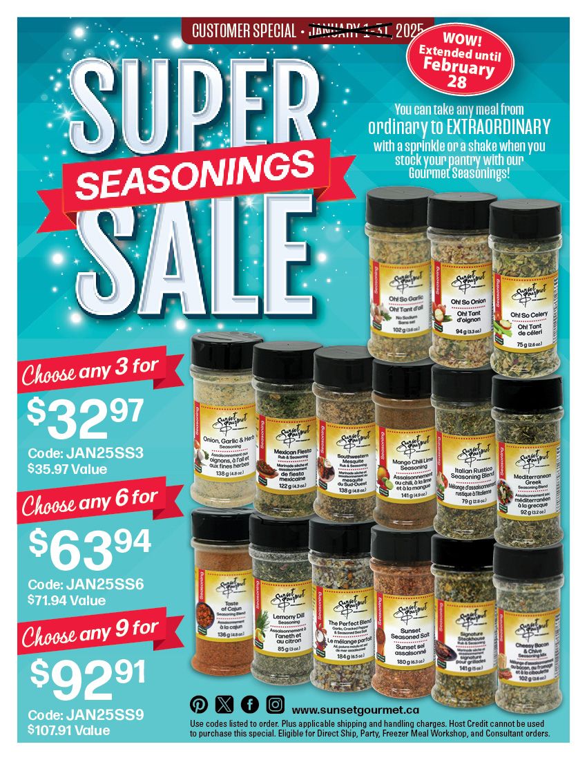 Specials | Sunset Gourmet - Spices, Seasonings, Mixes & Sauces