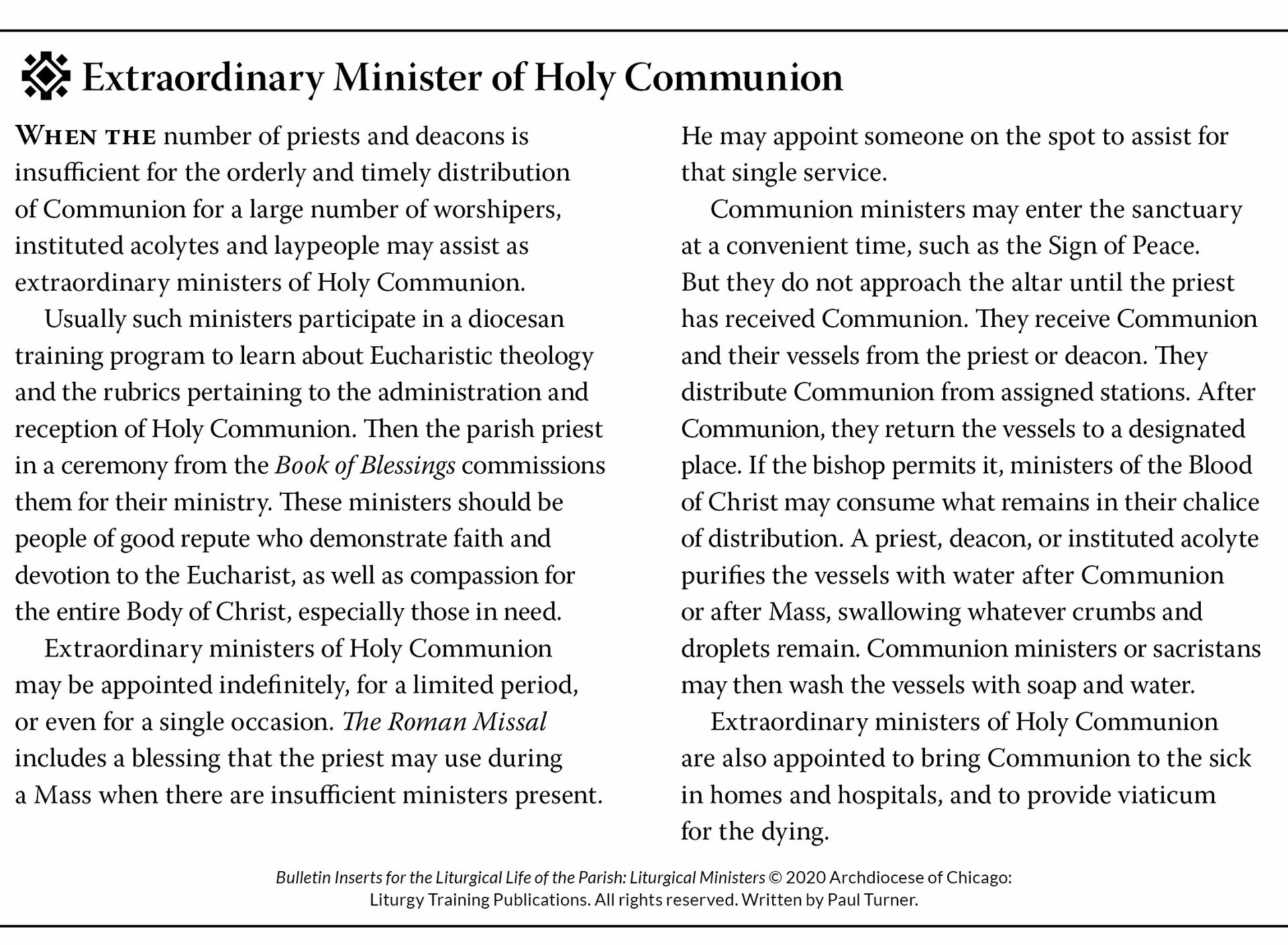 The Liturgy Course: How do Eucharistic Ministers assist at Mass?