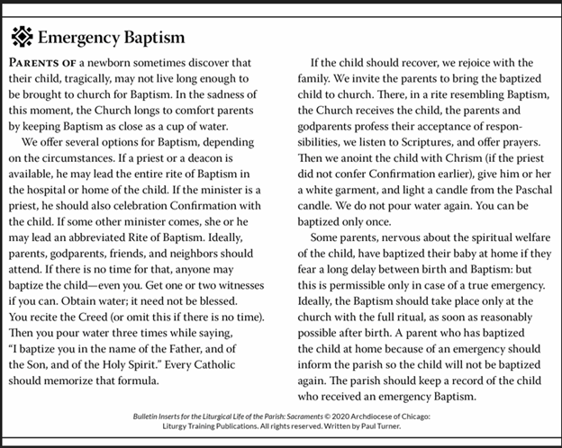 The Liturgy Course: Baptisms in Times of Emergency